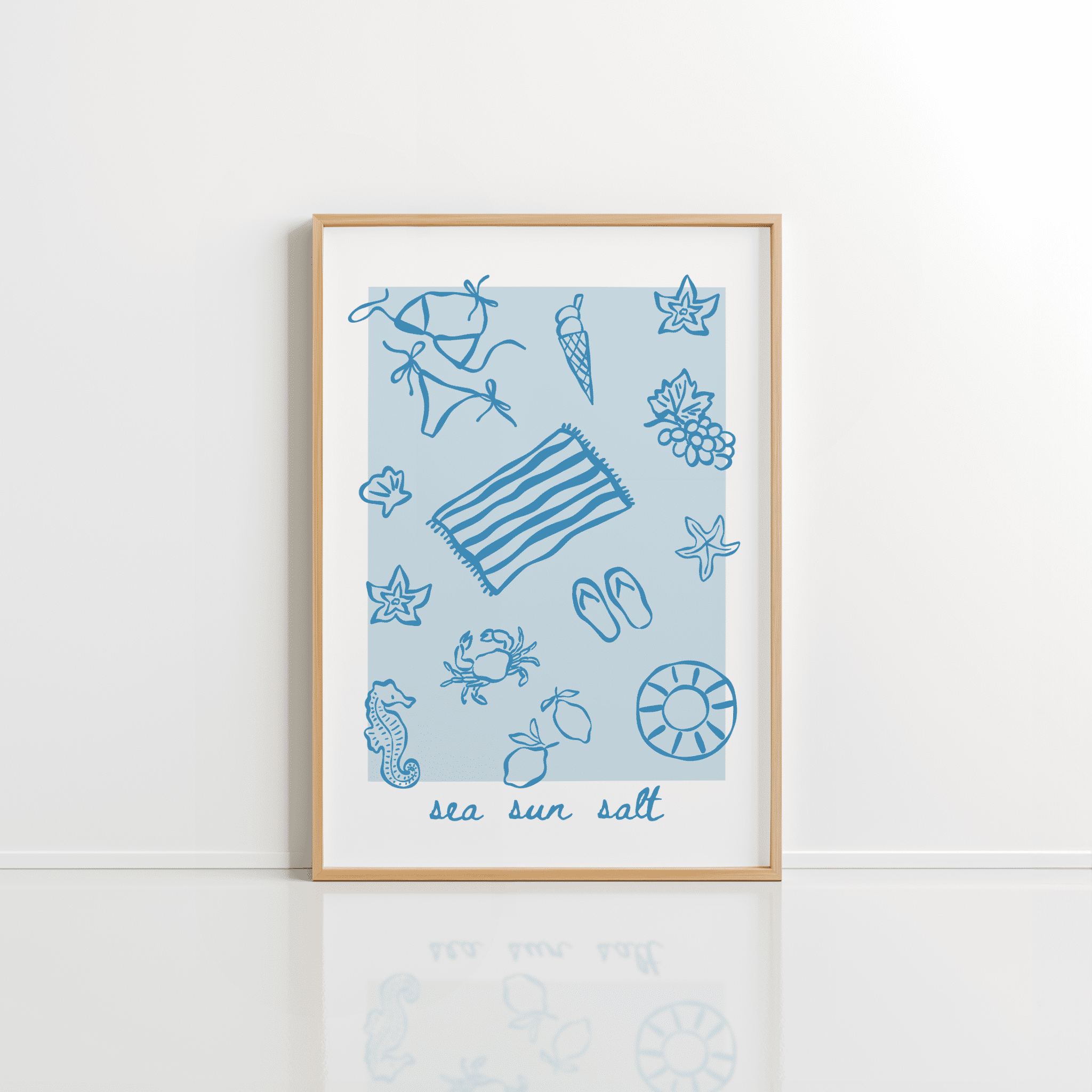 Affixzi Sea Salt Coastal Wall Art, Blue Beach Print, Nautical Seaside ...