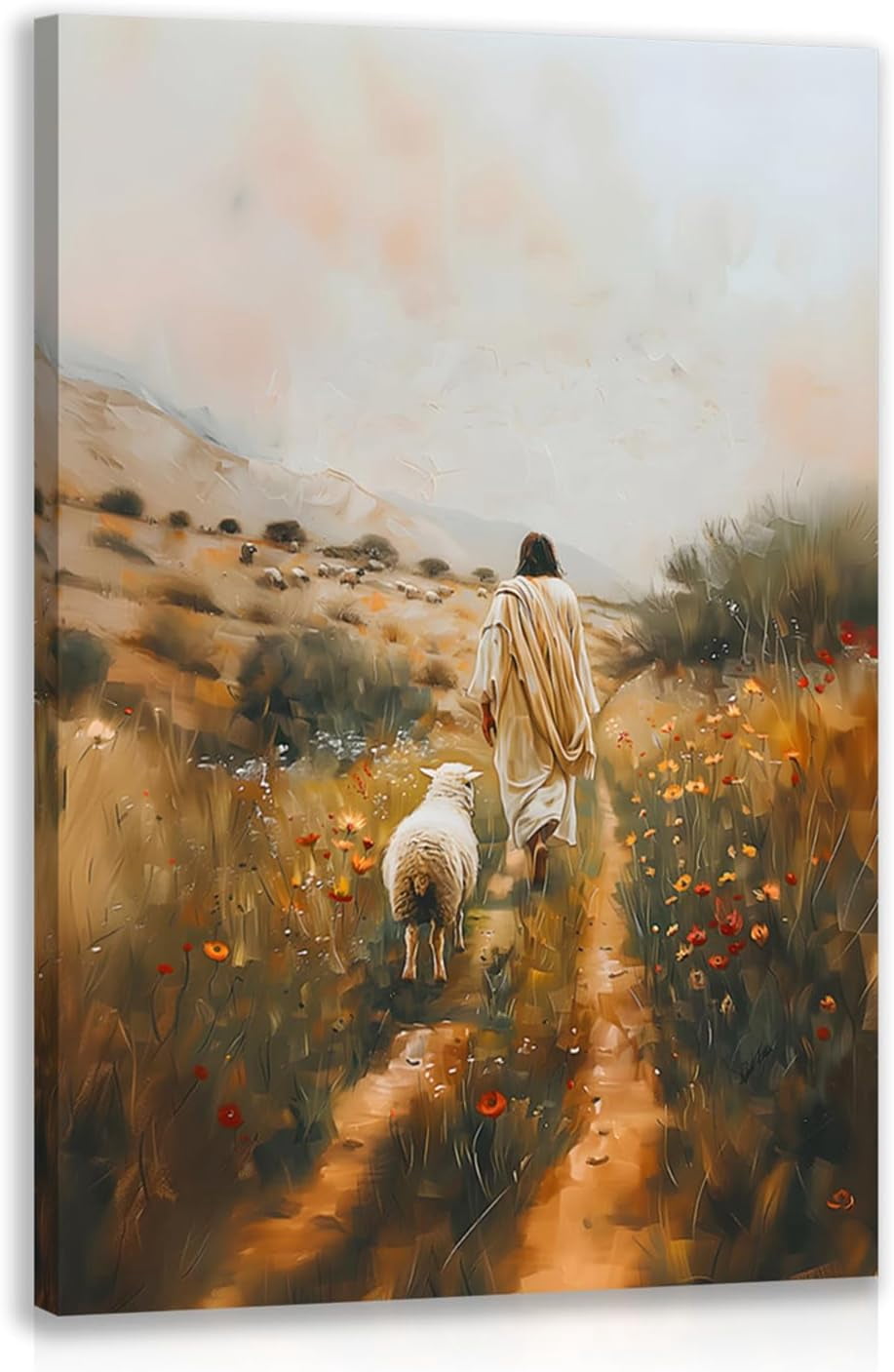 Affixzi Shepherd Wall Decor, Walking with Sheep Poster Print, Wrapped ...