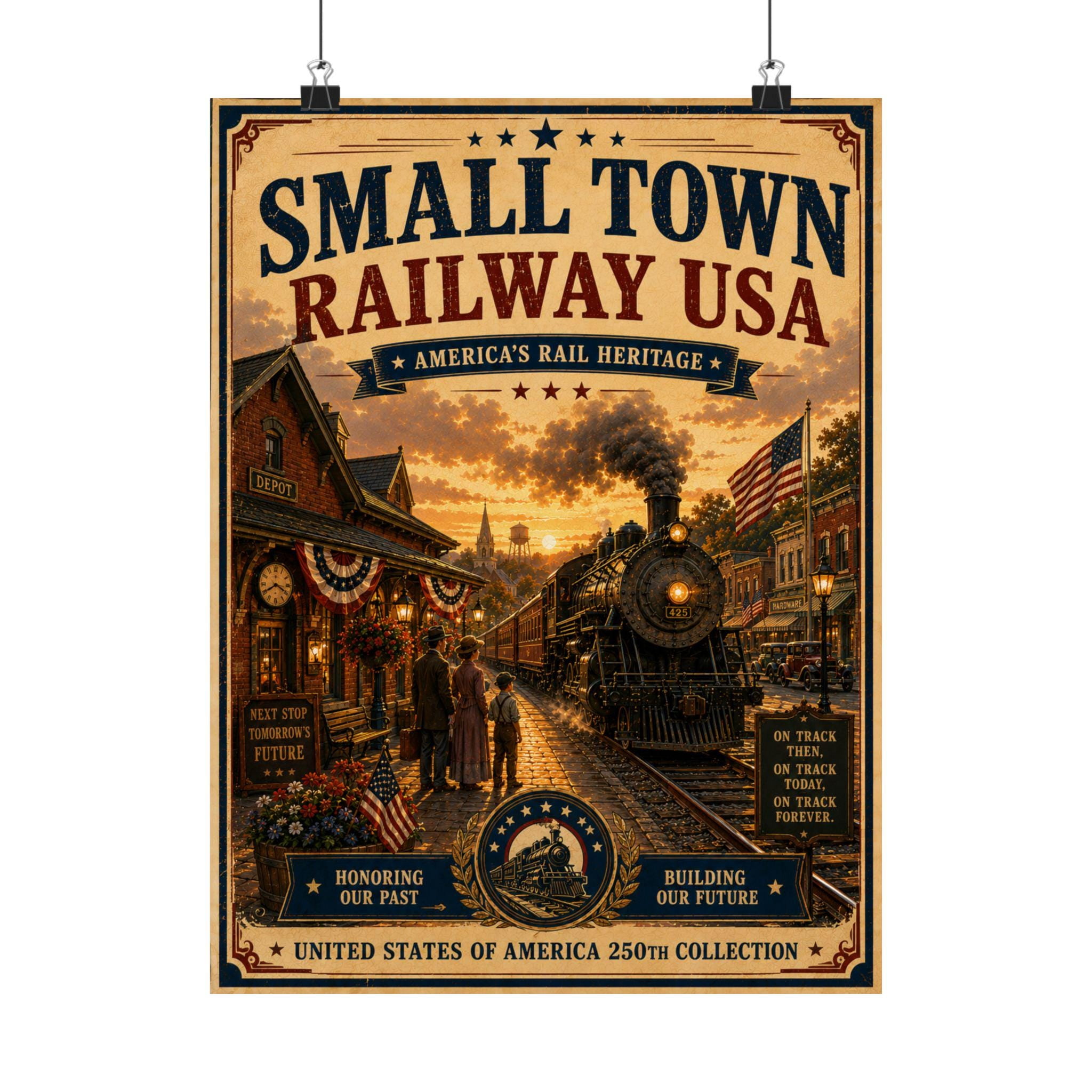 Affixzi Small Town Railway USA Poster | Vintage Train Station Wall Art ...
