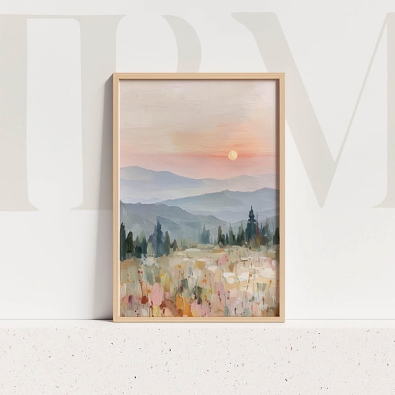 Affixzi Sunset Landscape Print Modern Wall Art, Abstract Mountain ...