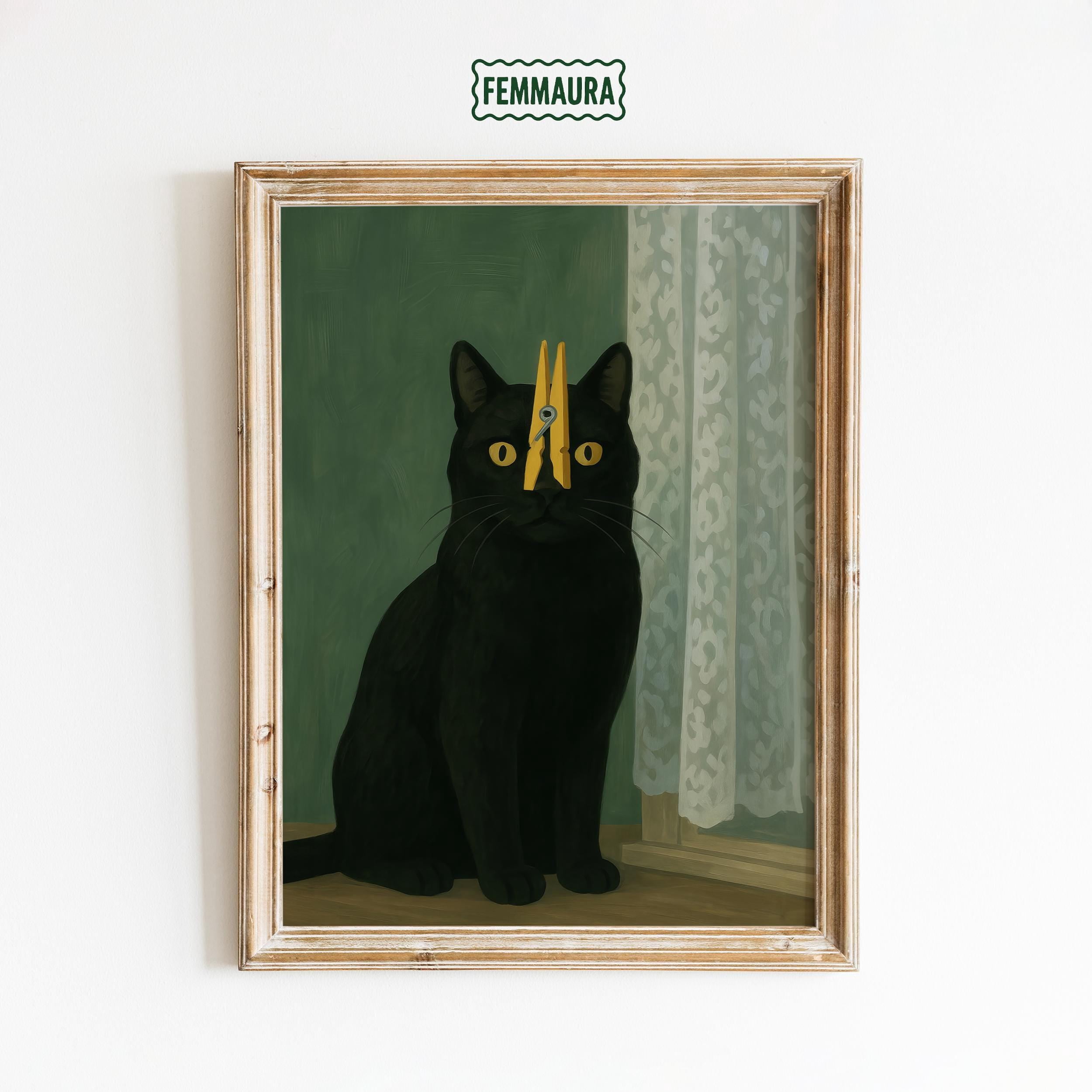Affixzi Surreal Minimalist Black Cat Wall Art Print for Bathroom Decor ...