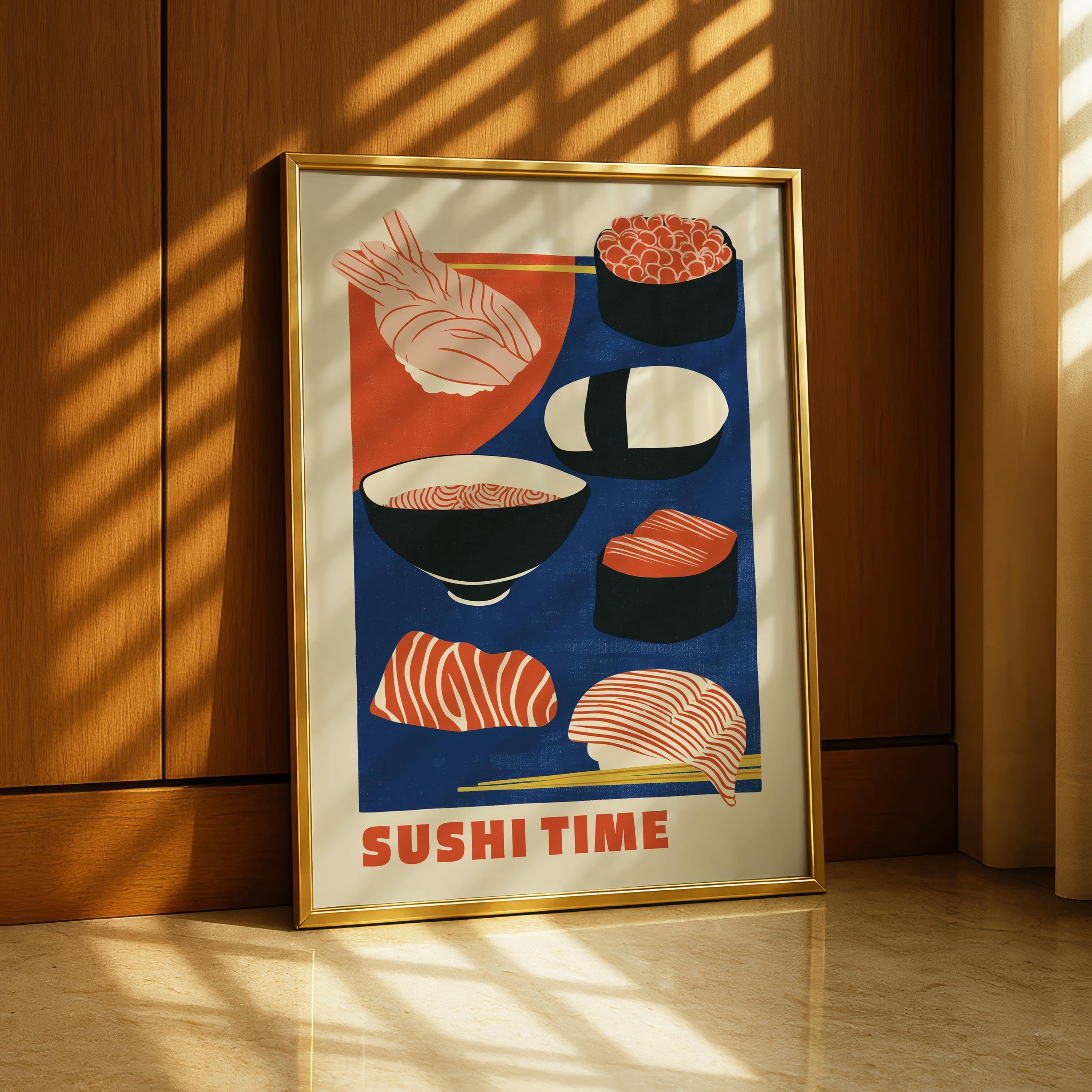 Affixzi Sushi Themed Wall Art, Japanese Cuisine Decor, Retro Kitchen ...