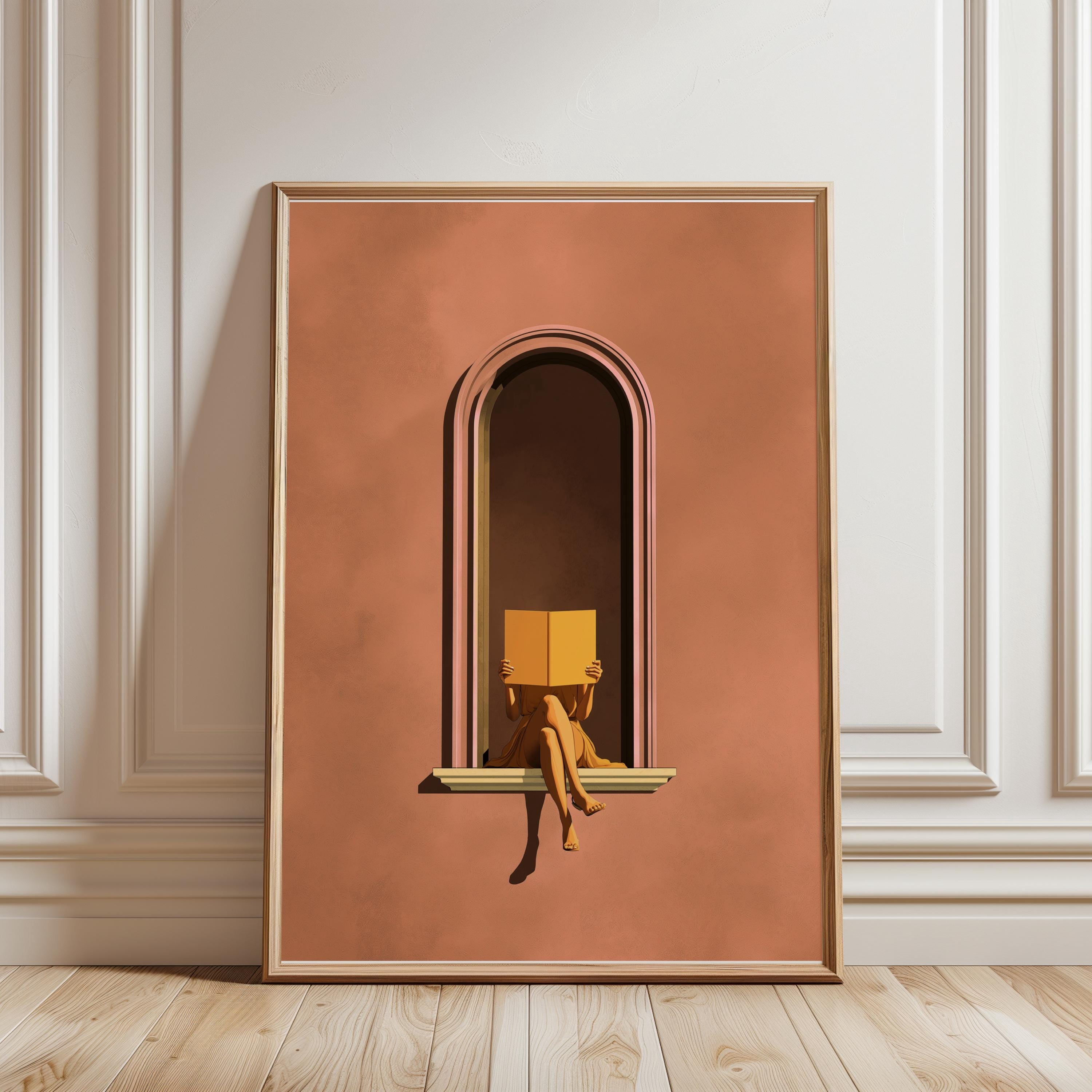 Affixzi Terracotta Woman Reading Print-Library, Terracotta Decor, Book ...