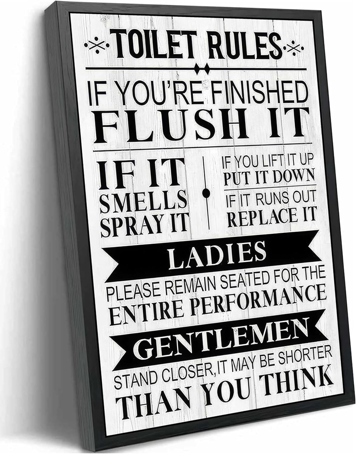 Affixzi Toilet Rules Quotes Poster, Black and White Humor Wall Art ...
