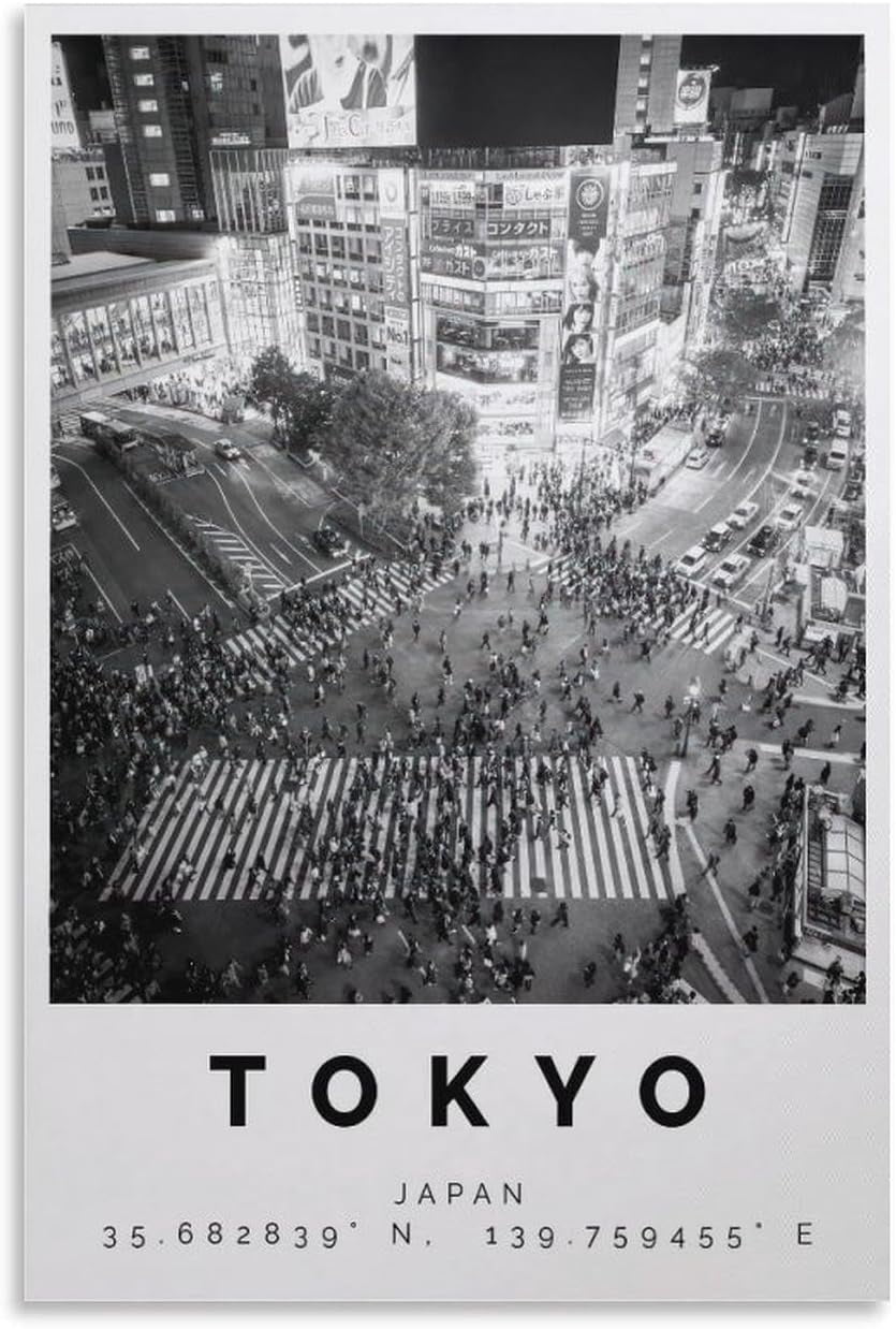 Affixzi Tokyo Black and White Urban Scene Poster Wall Art, Aesthetic ...
