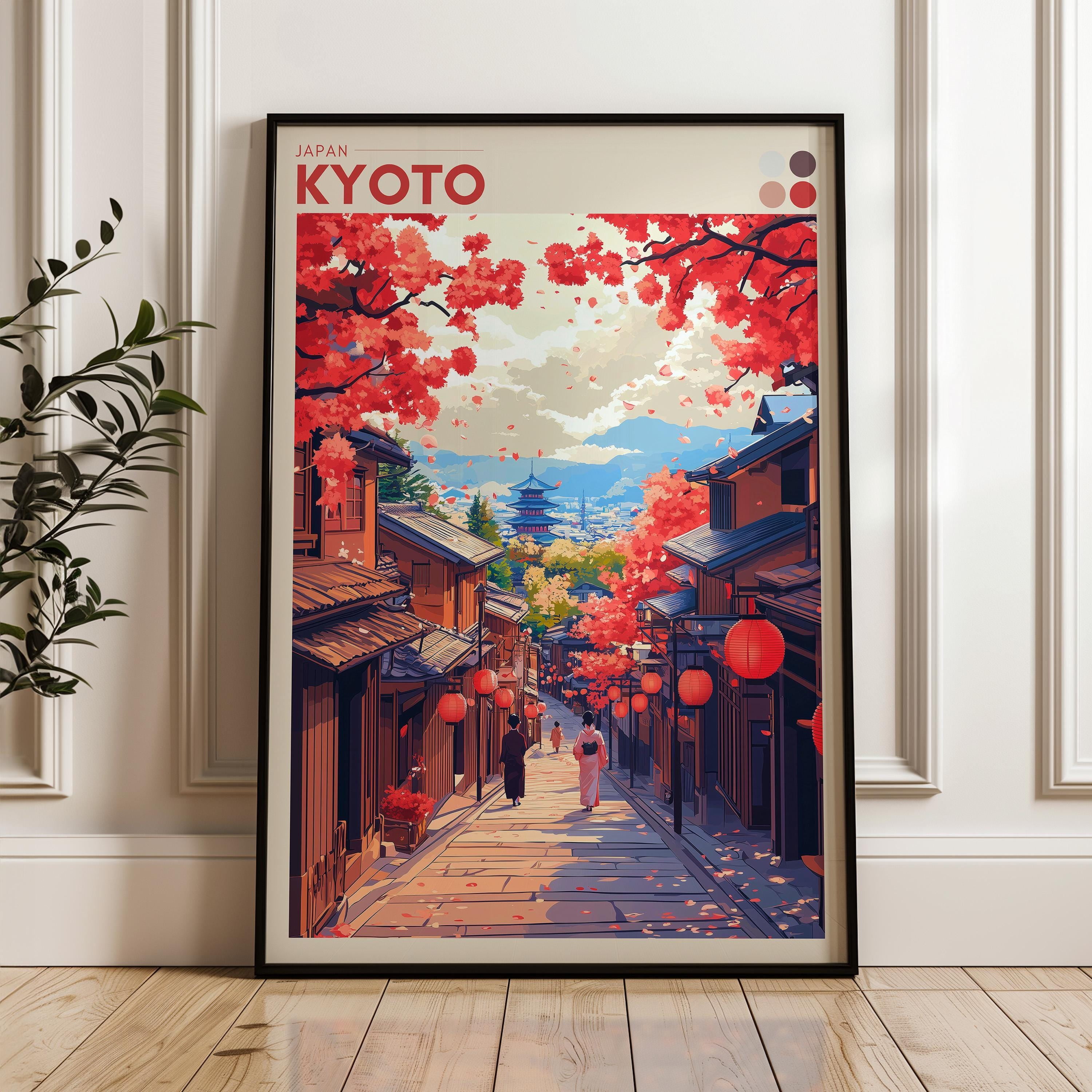 Affixzi Travel Poster, Kyoto Japan, Geisha, Gion, Vintage Style Art ...
