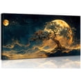 Affixzi Tree of Life Textured Canvas Wall Art, Gold Sun and Moon Cosmic ...