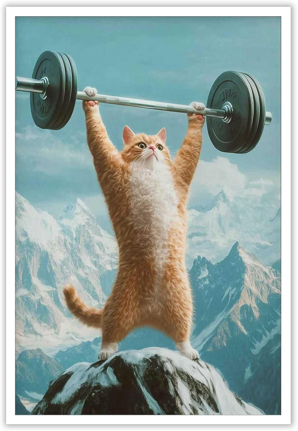 Affixzi Trendy Funny Cute Cat Weightlifting Workout Prints Poster ...