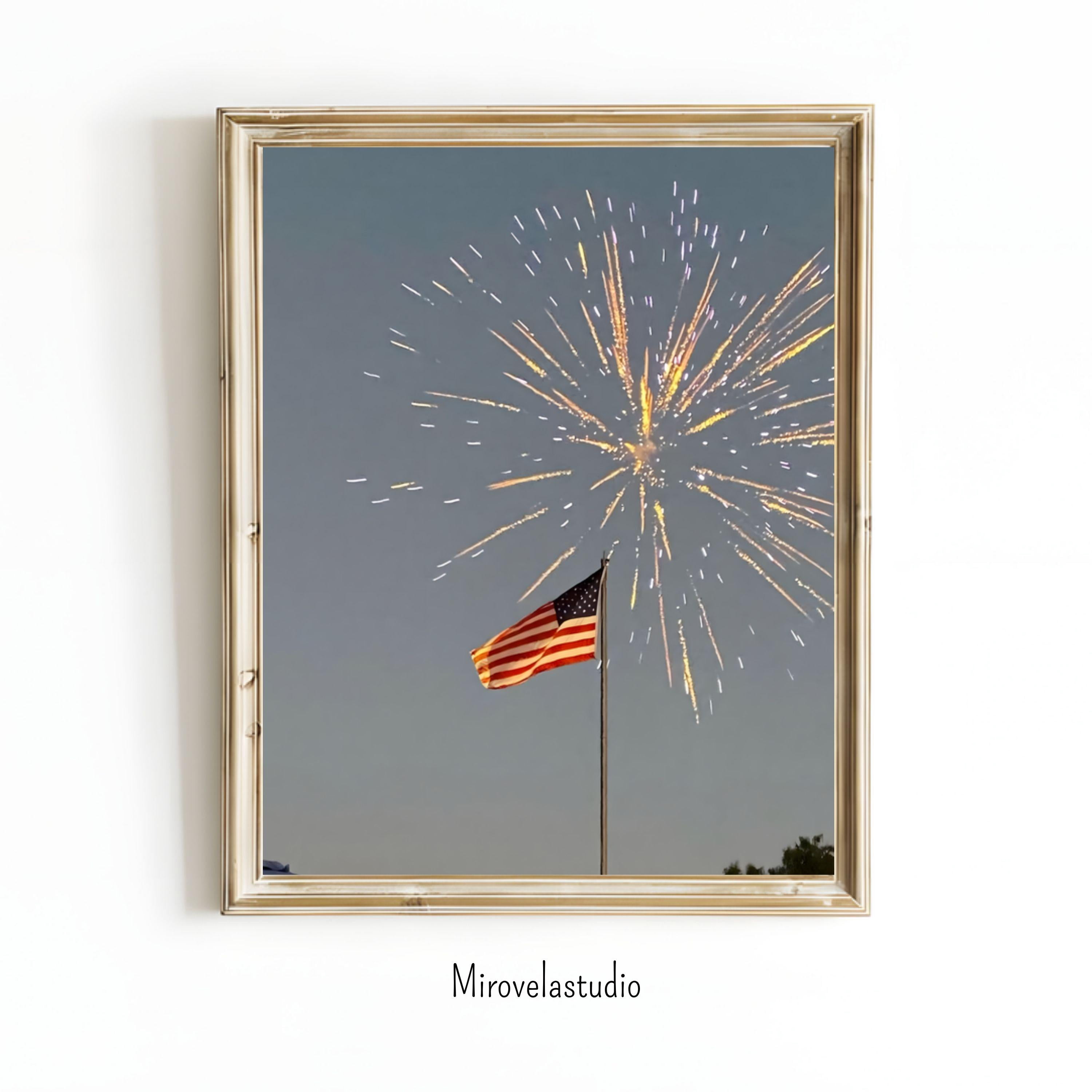 Affixzi US Flag Fireworks Wall Print, 4th of July Celebration Art ...