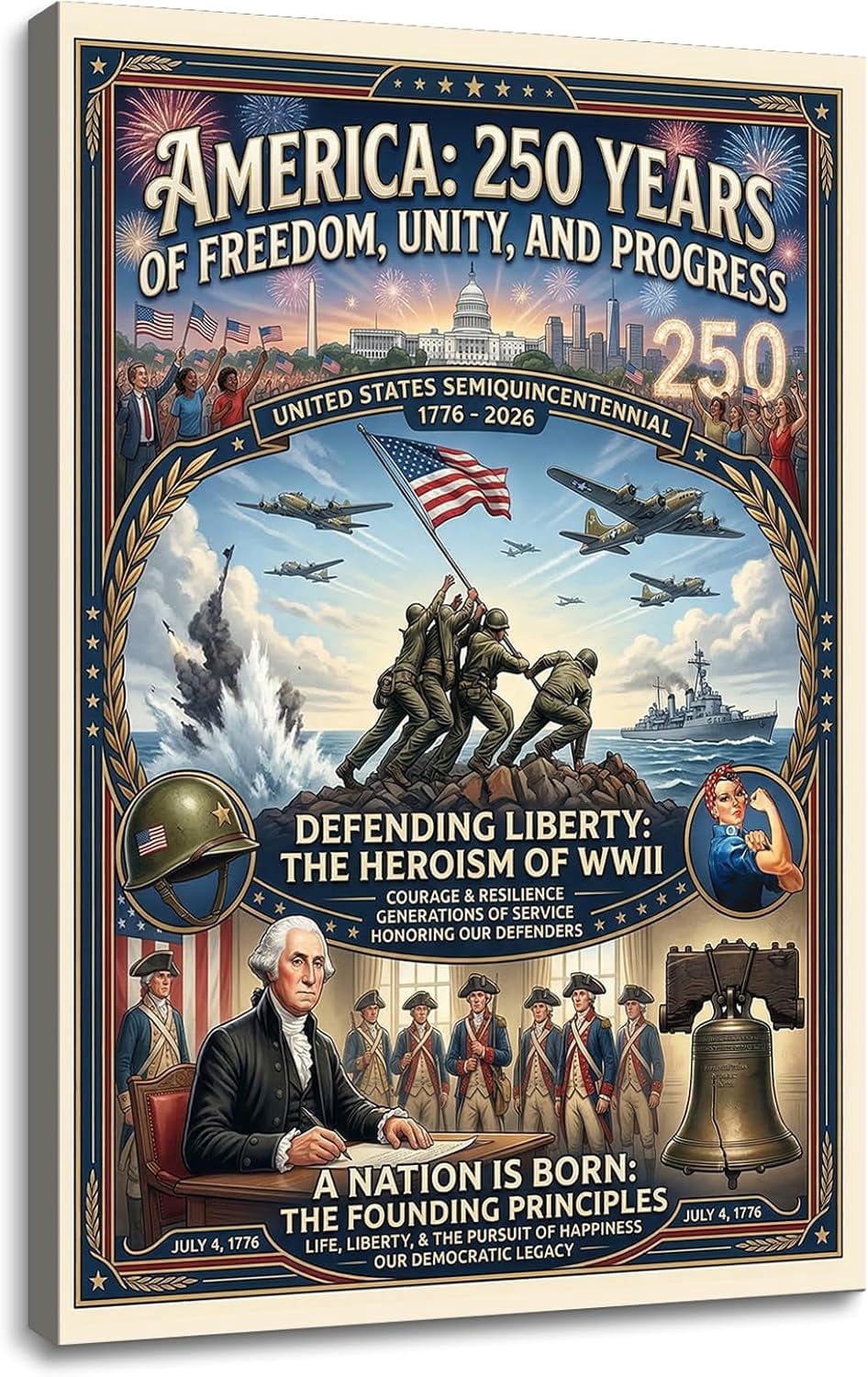 Affixzi USA 250th Anniversary Wall Art, Semiquincentennial Patriotic ...
