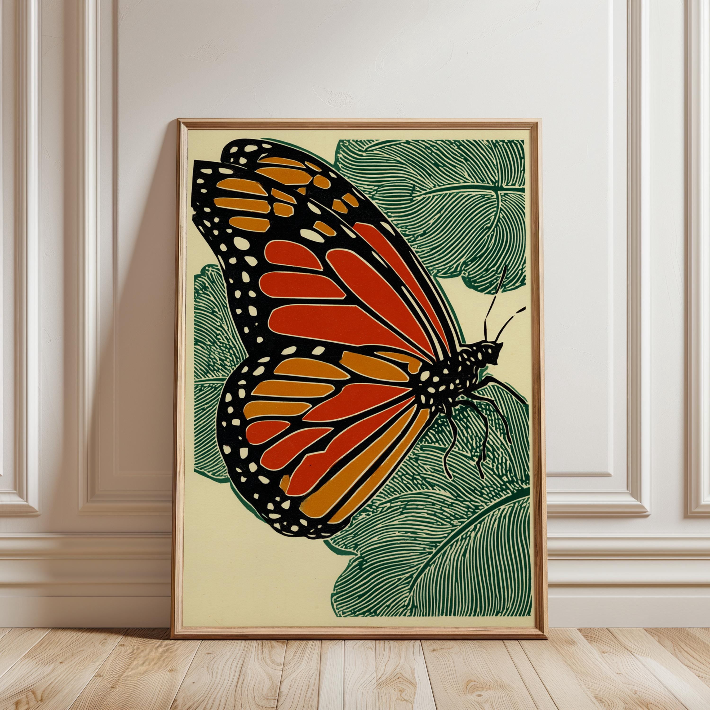 Affixzi Vibrant Monarch Butterfly Art Print - Bold Red and Orange ...