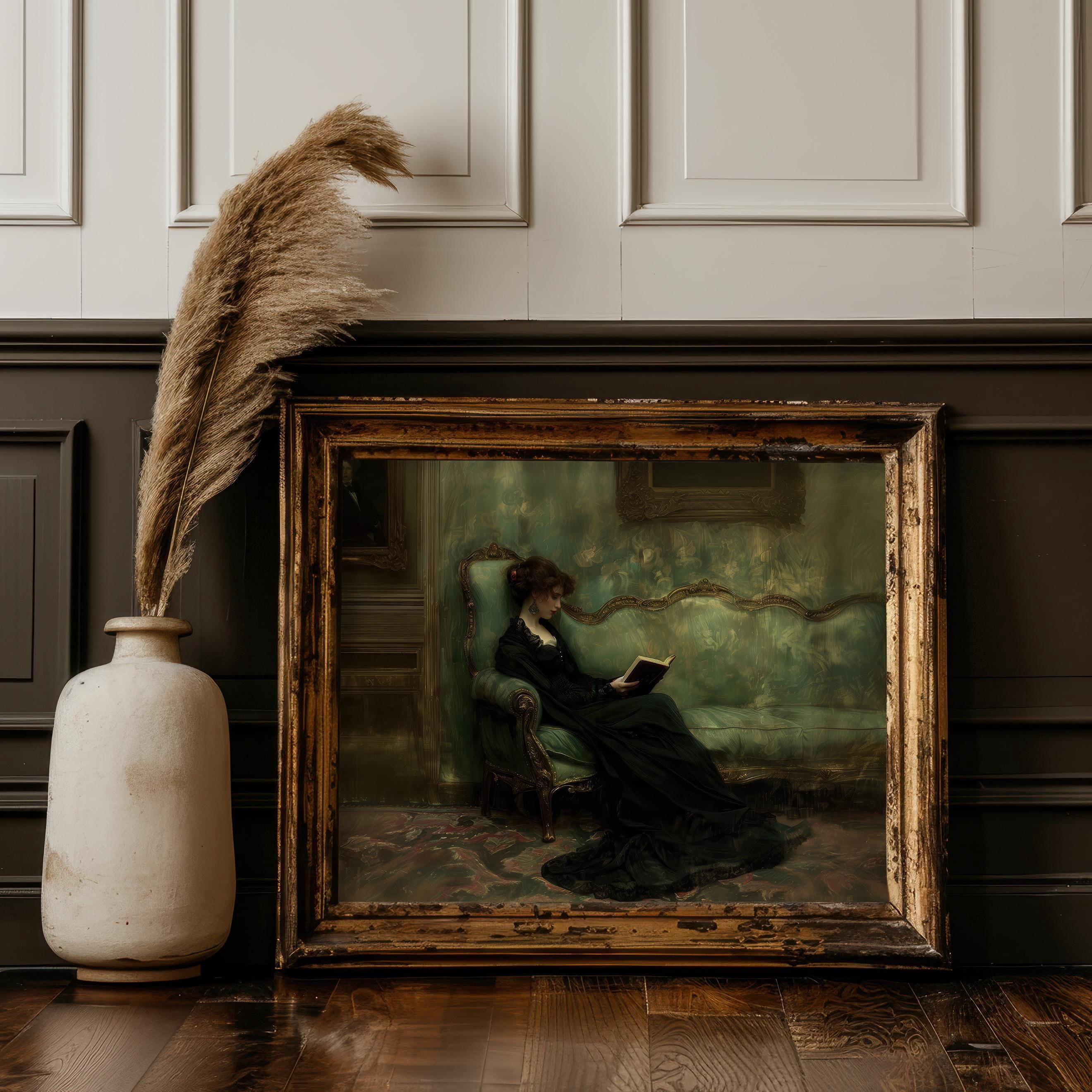 Affixzi Victorian Woman Reading Wall Art Print, Dark Academia Decor ...
