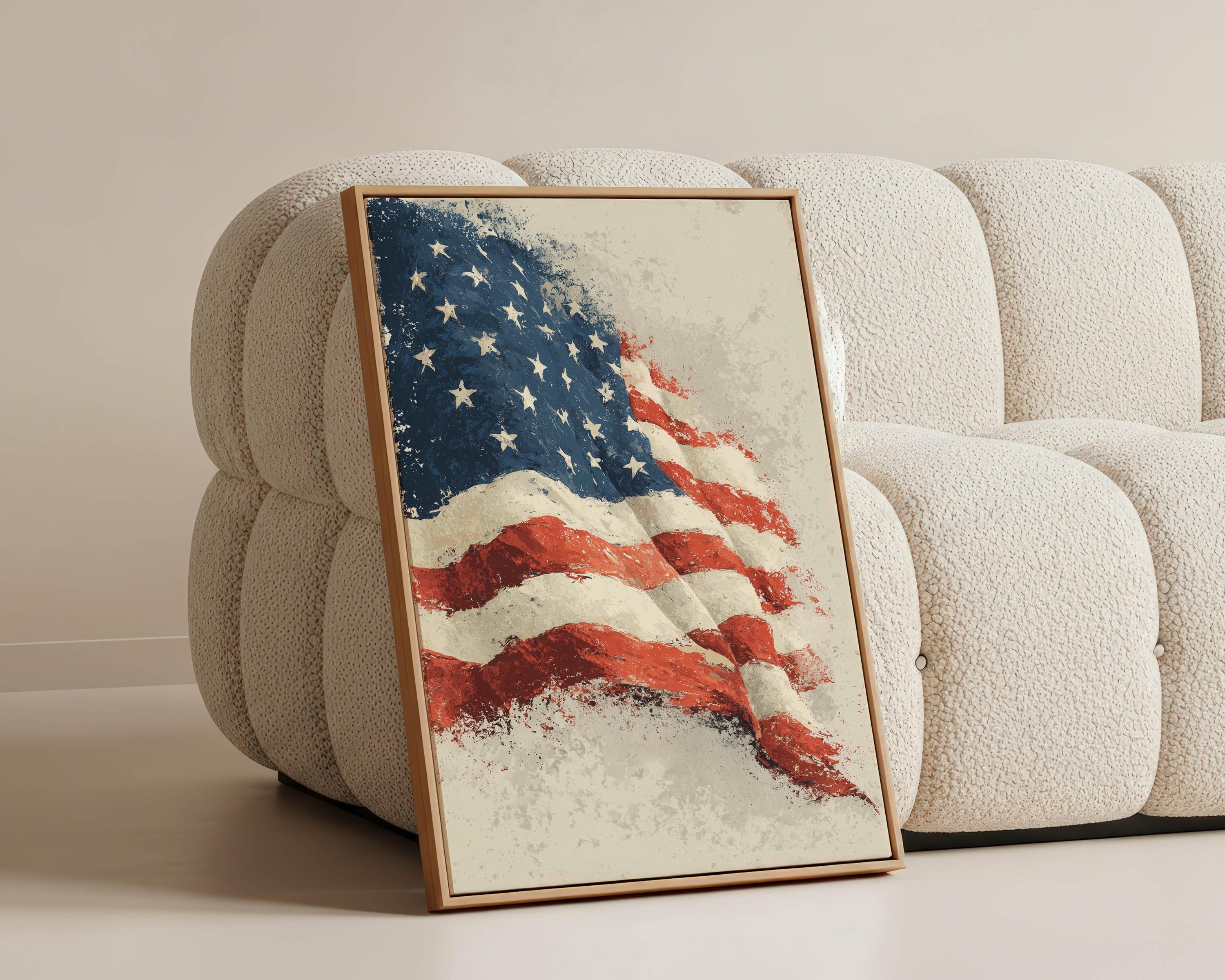 Affixzi Vintage American Flag Wall Art, Red White Blue Print, Home ...