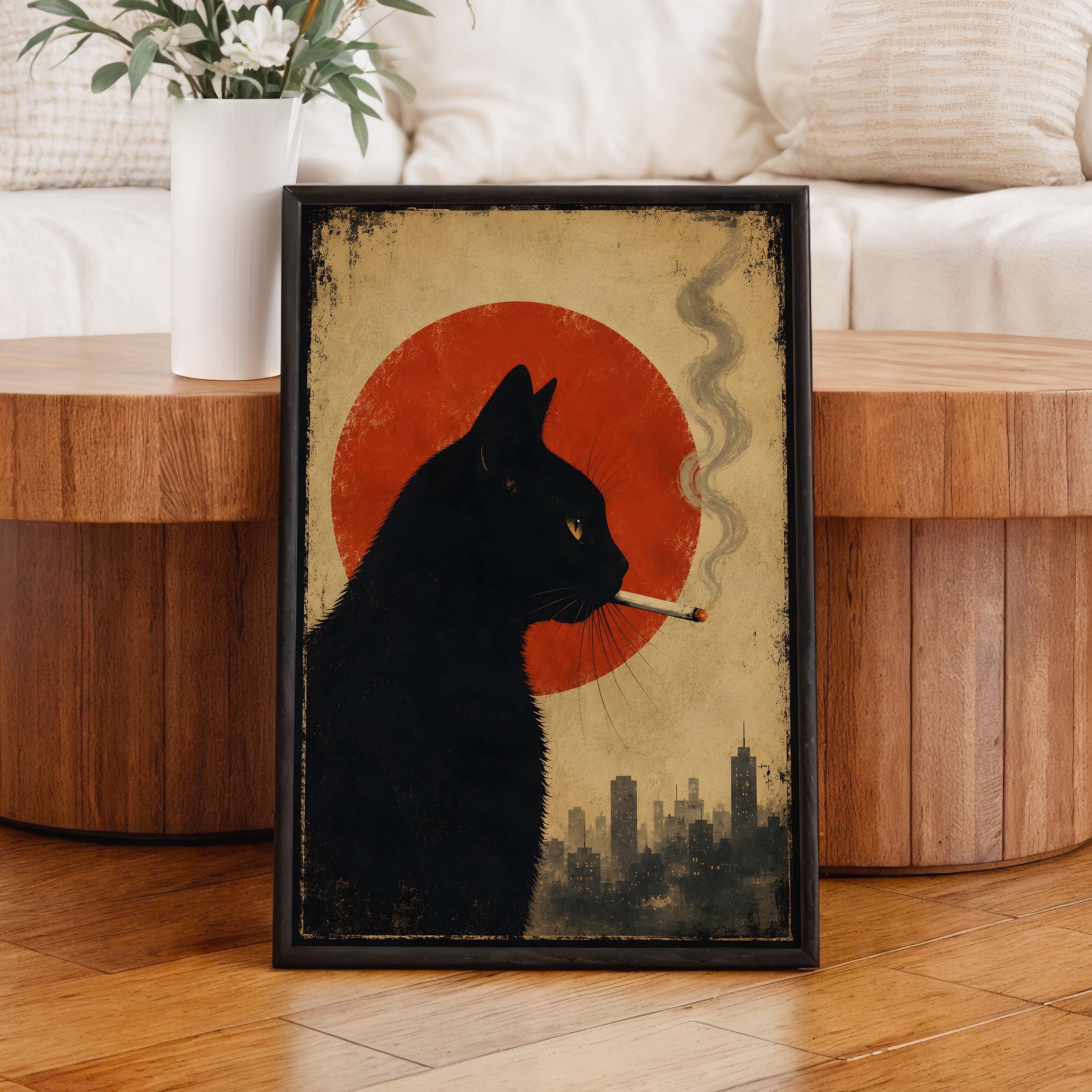 Affixzi Vintage Black Cat Wall Art Noir Poster Gothic Room Decor Cat ...