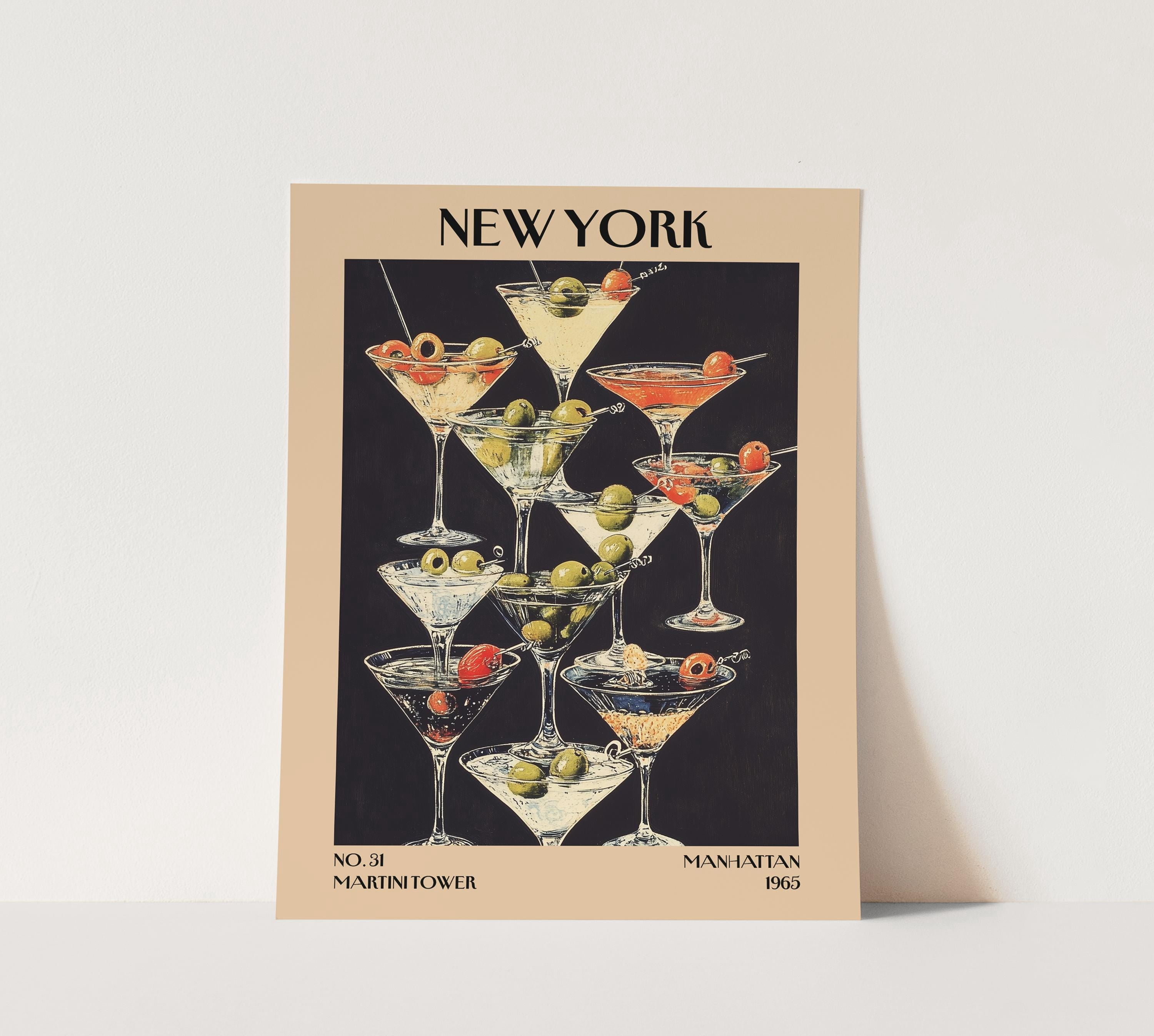 Affixzi Vintage Cocktail Poster - Martini Tower Artwork for Home Decor ...