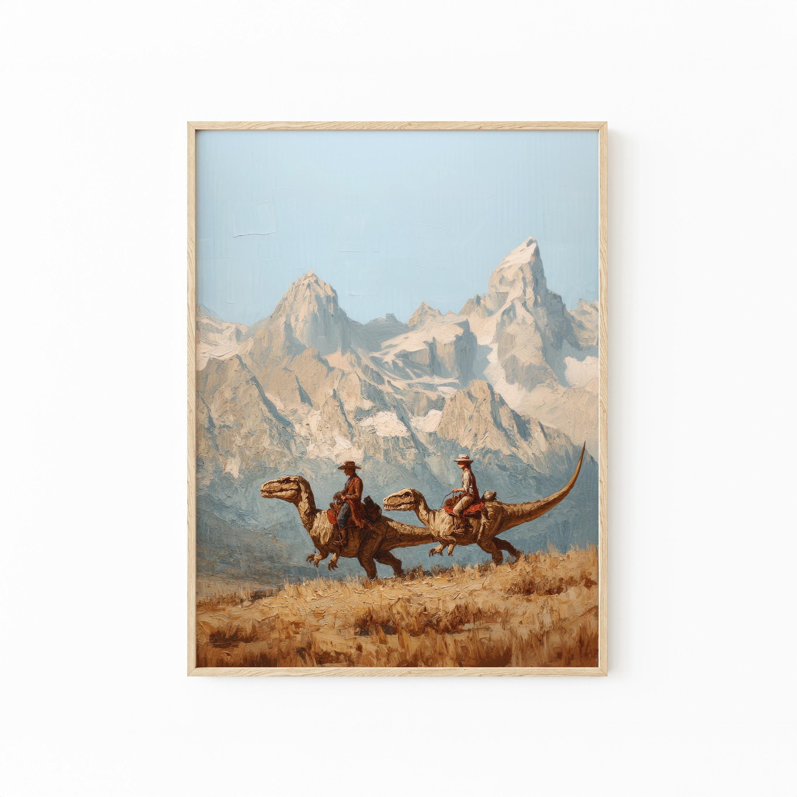 Affixzi Vintage Cowboy Dinosaur Art Print, Western Wall Decor, Retro ...