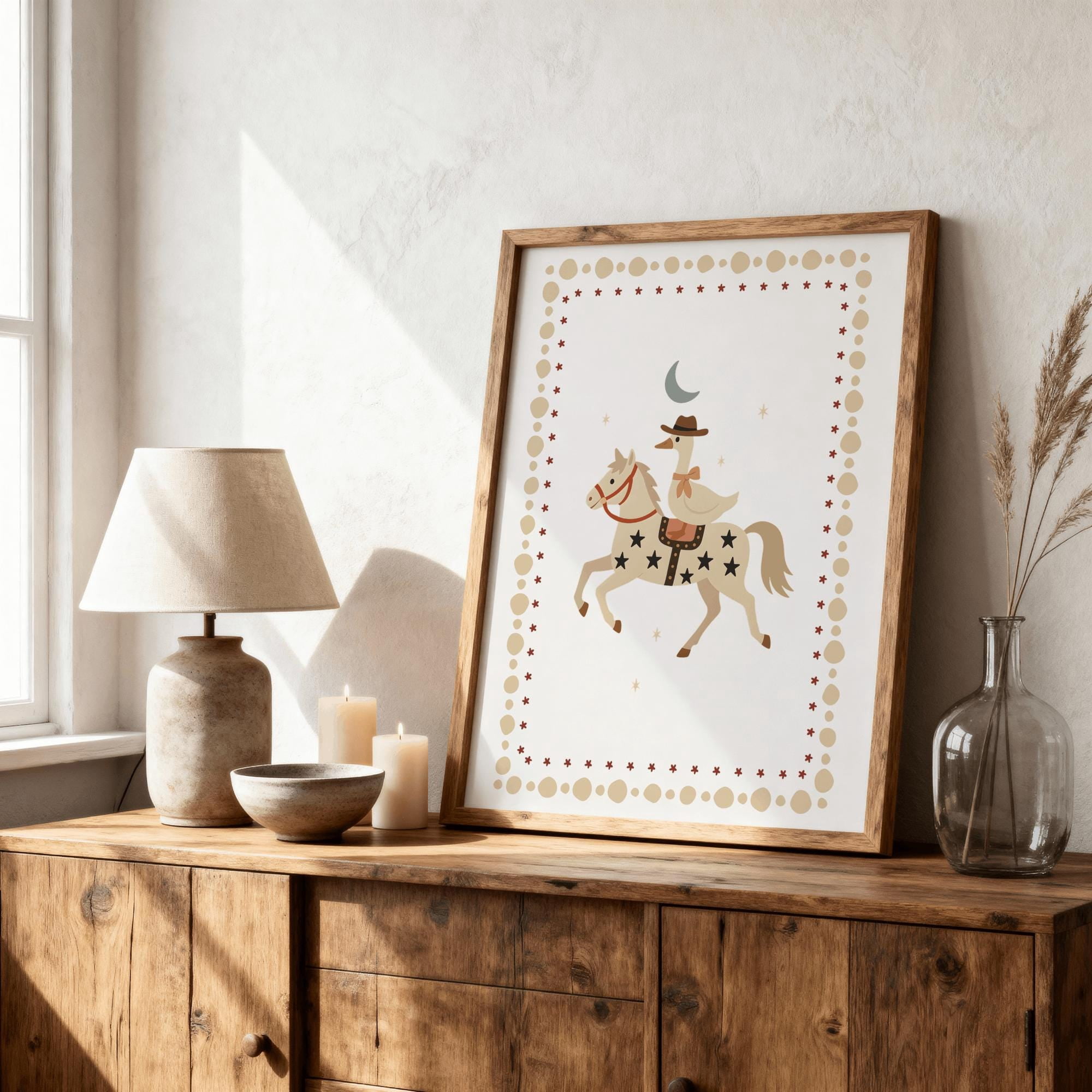 Affixzi Vintage Cowboy Goose and Magical Horse Wall Art for Toddler ...