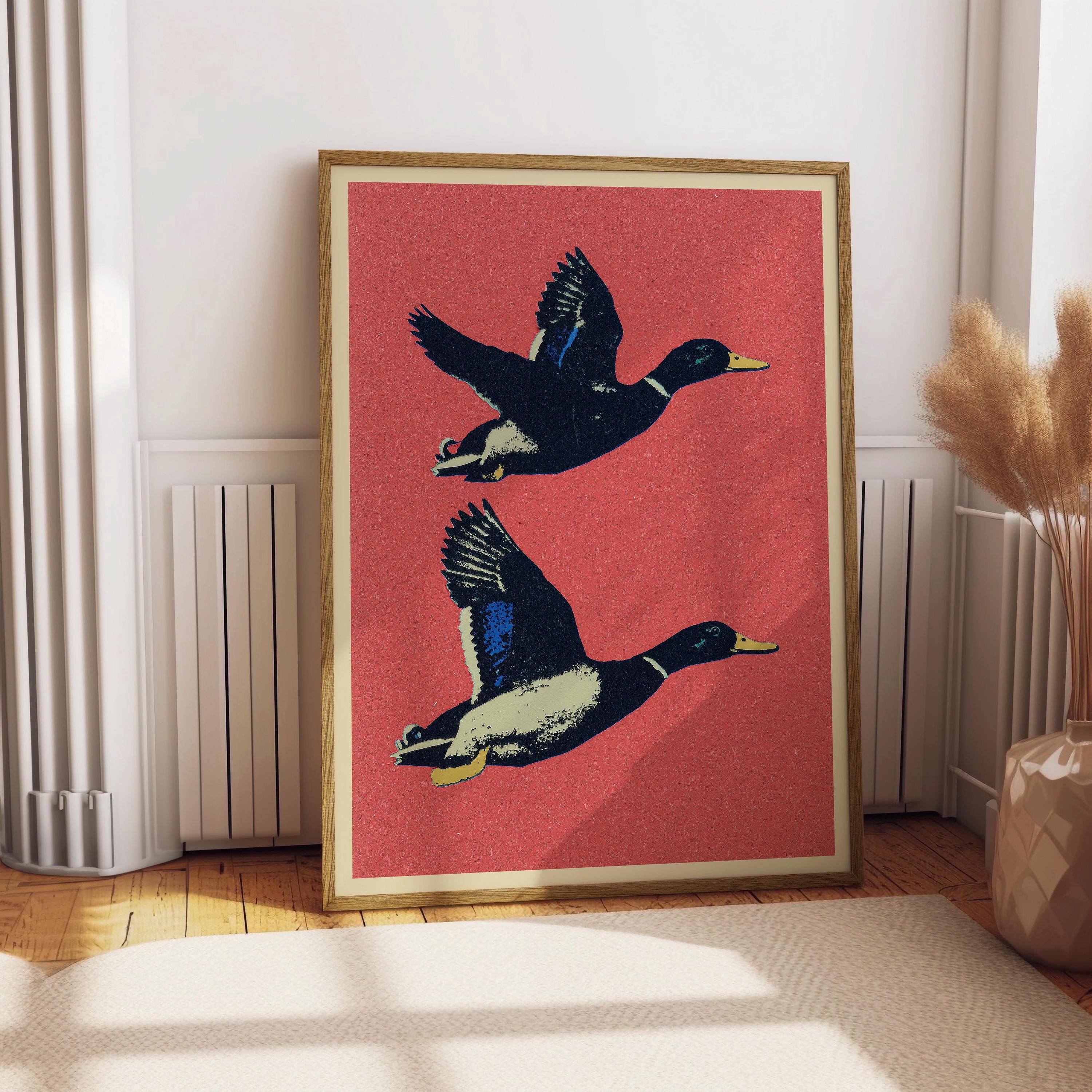 Affixzi Vintage Flying Mallard Art Print, Retro Outdoor Wall Decor for ...