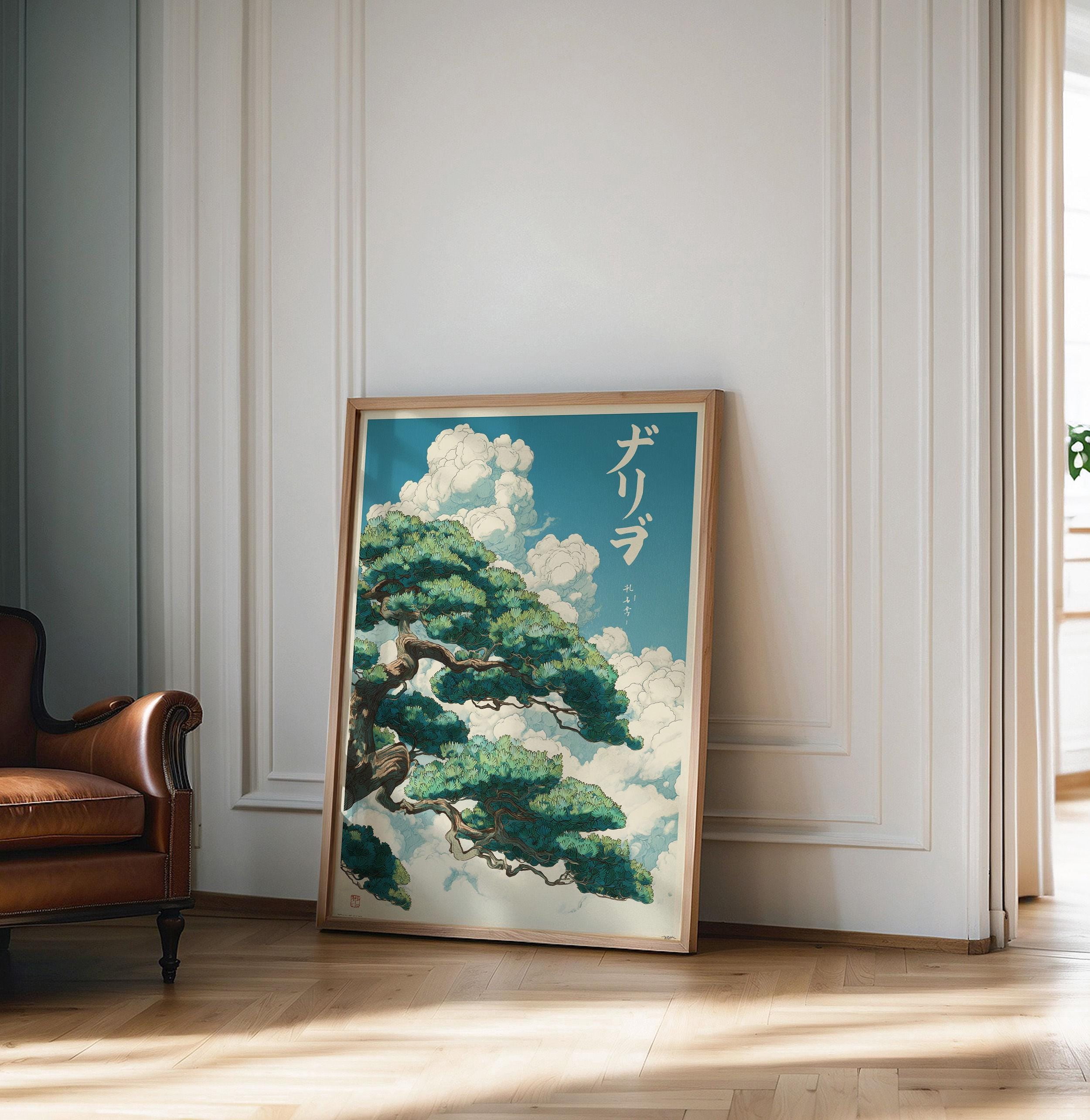 Affixzi Vintage Japanese Tree Wall Art, Tranquil Nature Landscape ...