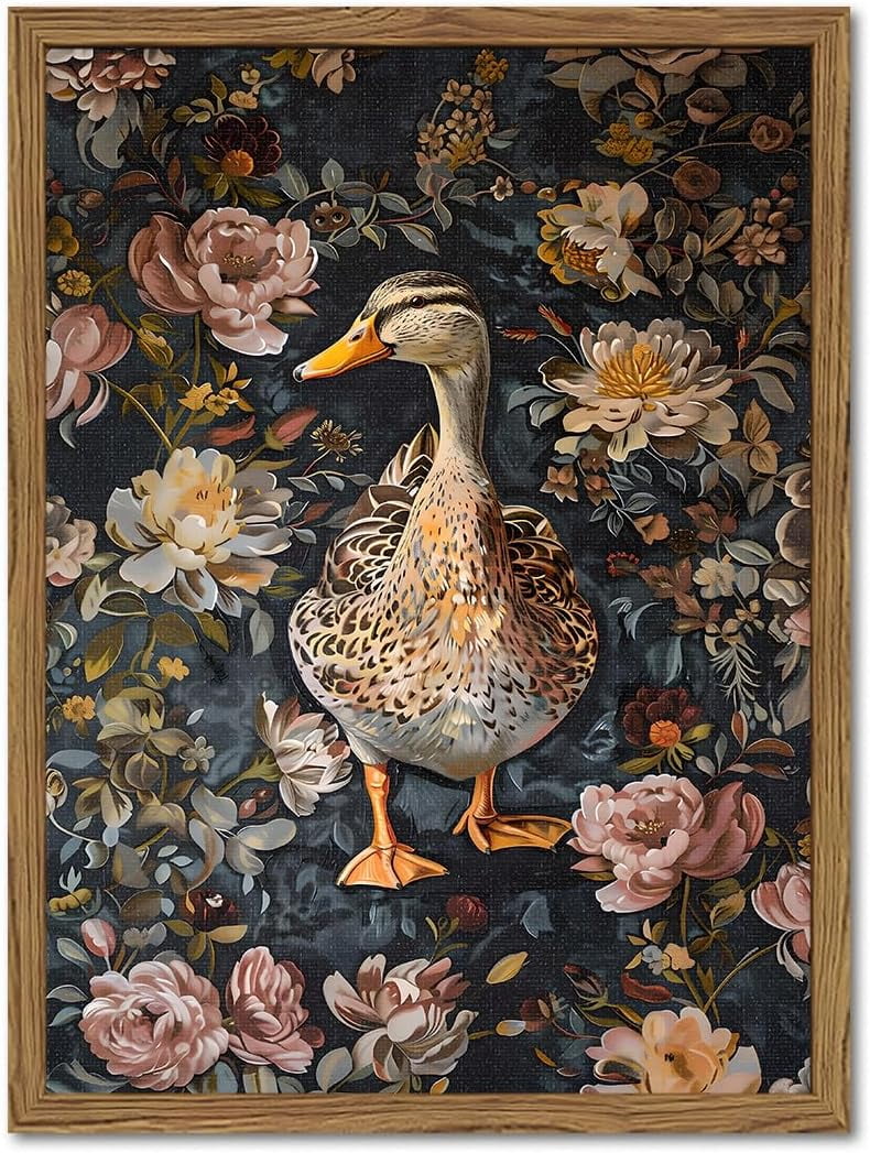 Affixzi Vintage Mallard Duck Wall Art, Whimsical Dark Cottagecore Duck ...
