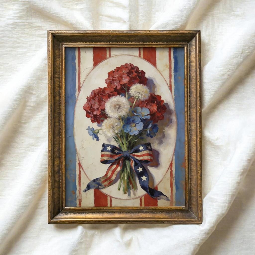 Affixzi Vintage Patriotic Floral Stripes Wall Art - Americana ...