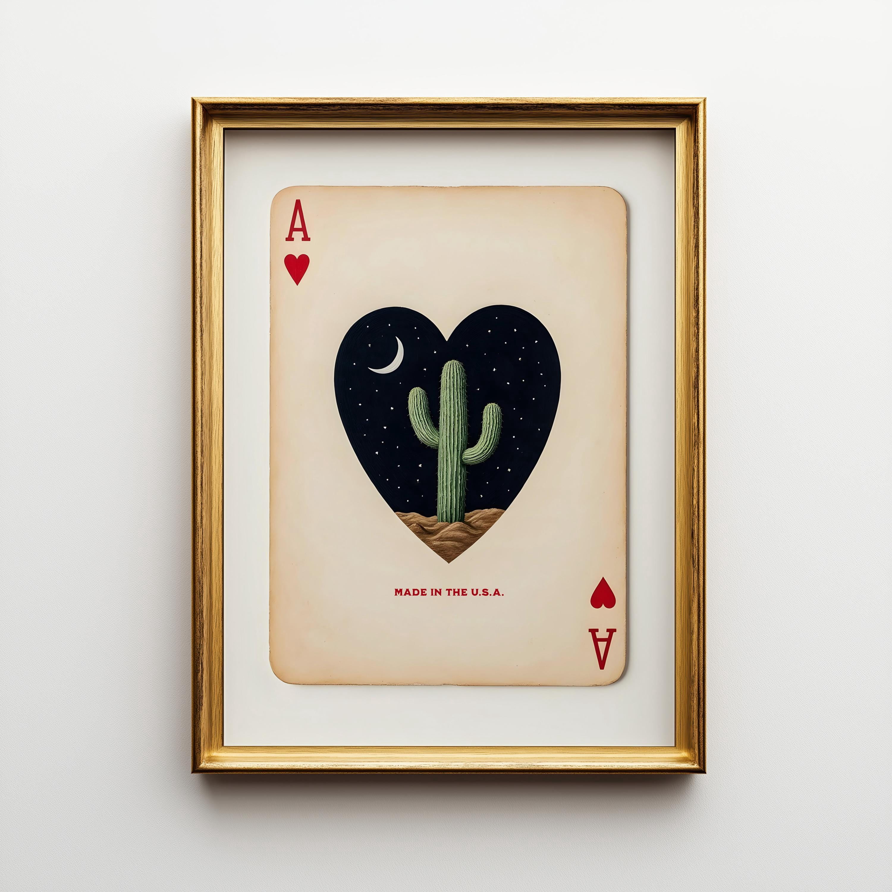 Affixzi Vintage Playing Card Wall Art - Retro Western Saguaro Cactus ...