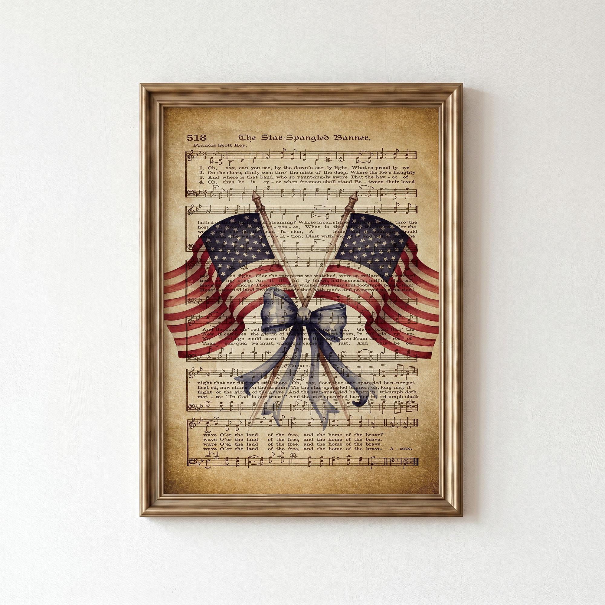 Affixzi Vintage Star Spangled Banner Wall Art, Patriotic Sheet Music ...