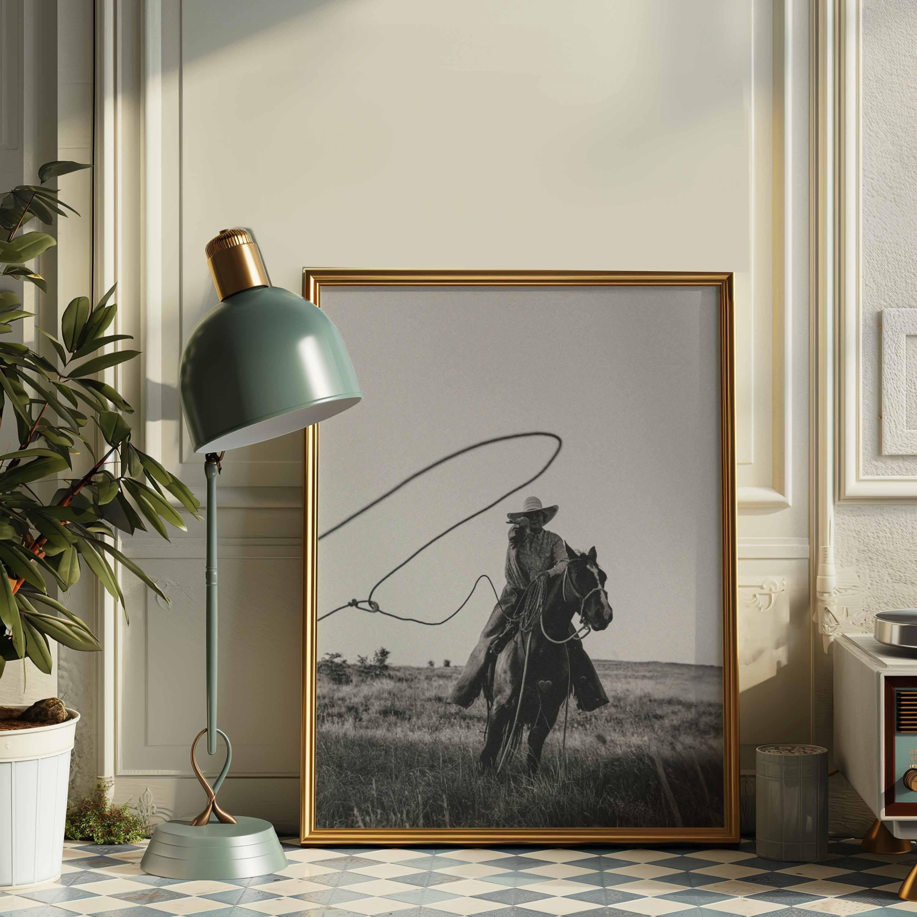 Affixzi Vintage Western Cowboy Photo Poster, Black White Horse Wall Art ...