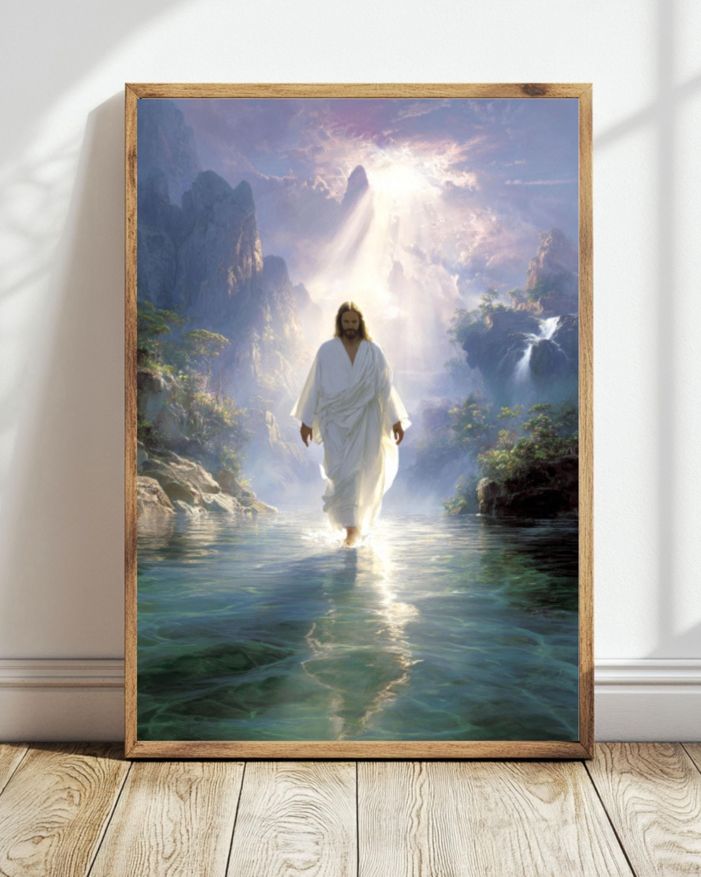 Affixzi Walking on Water Poster, Hyper-Realistic Mountains River Light ...