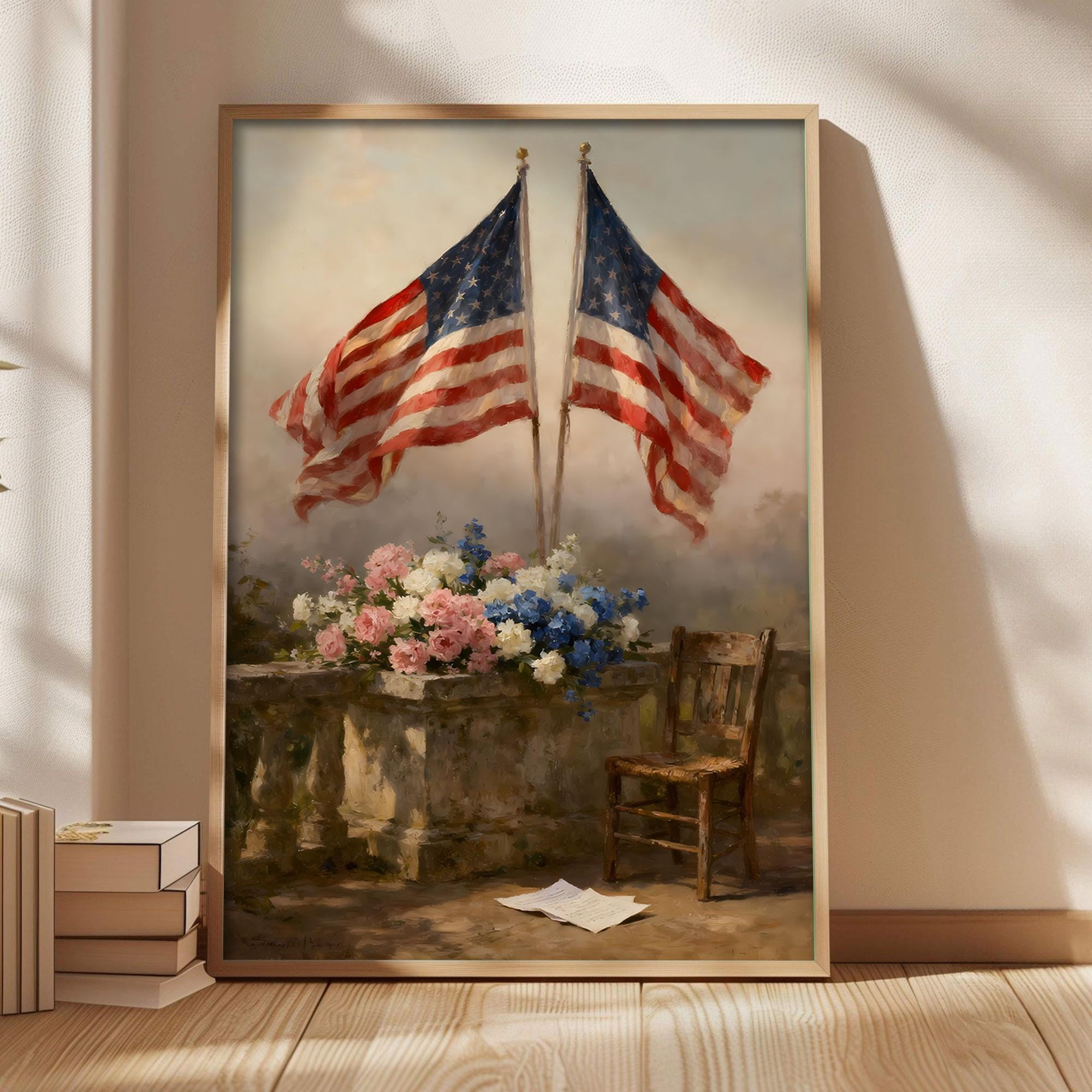 Affixzi Wall Art, American Flag Patriotic Flower Garden Decor, Memorial ...