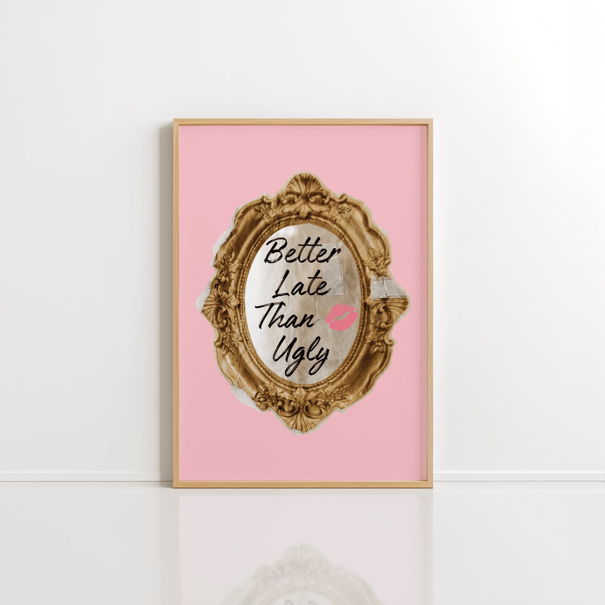 Affixzi Wall Art, Better Late Than Text Print, Pink Motivational Home ...