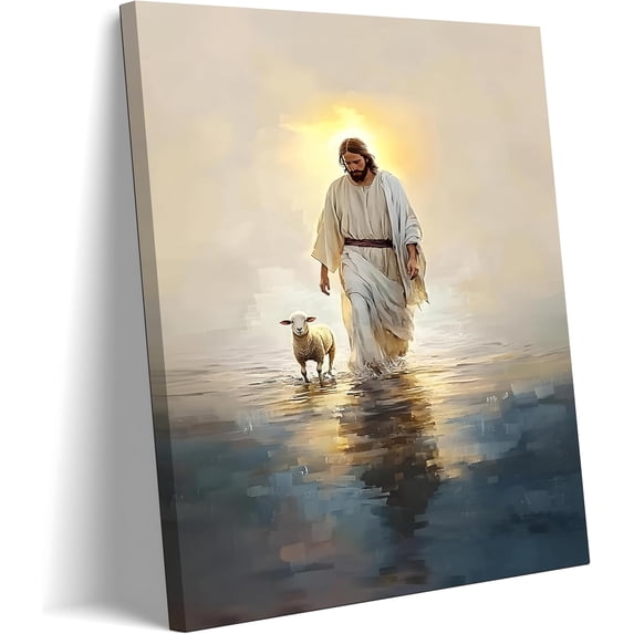 Affixzi Wall Art Poster Print, Walking on Water with Lamb Picture ...