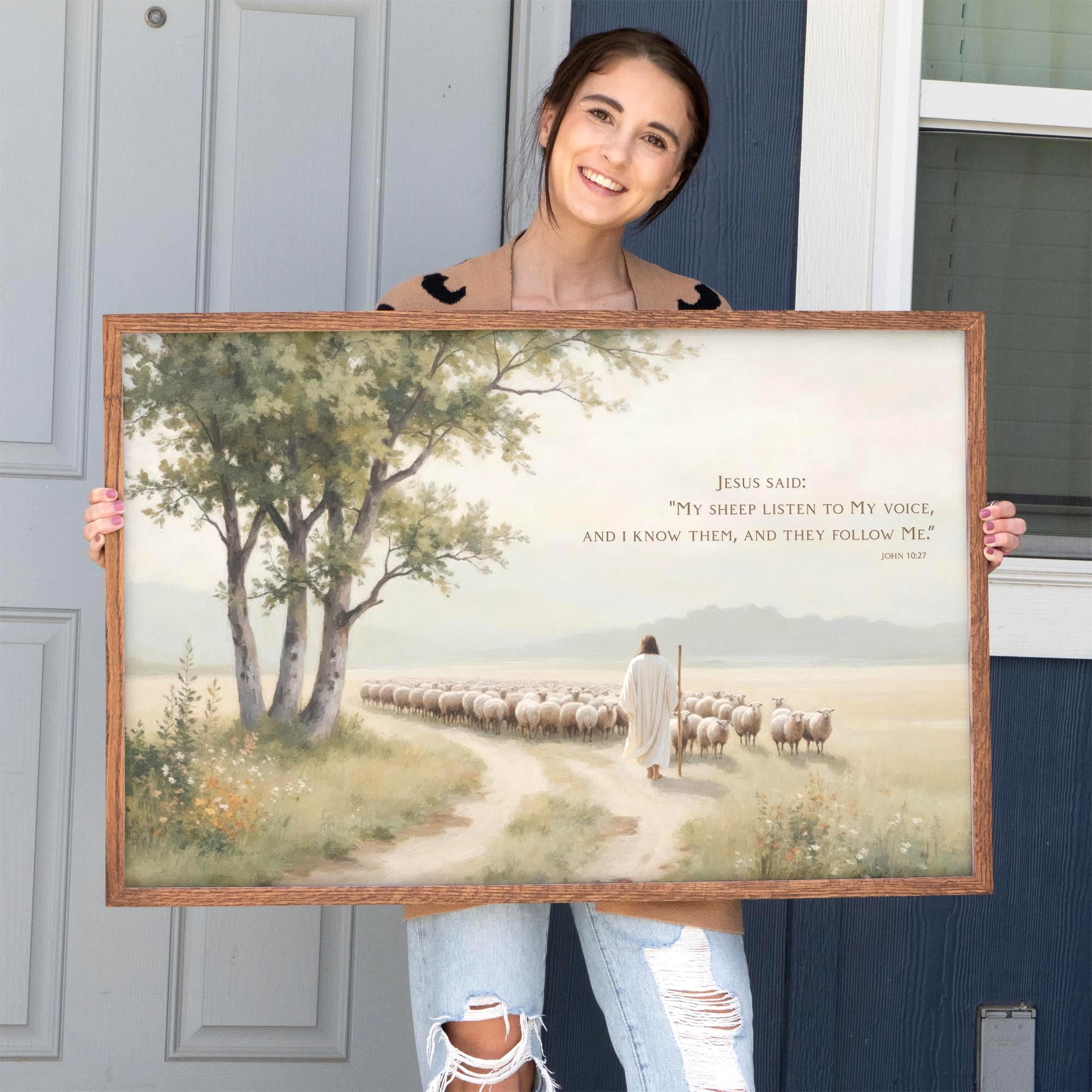 Affixzi Wall Art of Jesus with Sheep | Inspirational Scripture Print ...