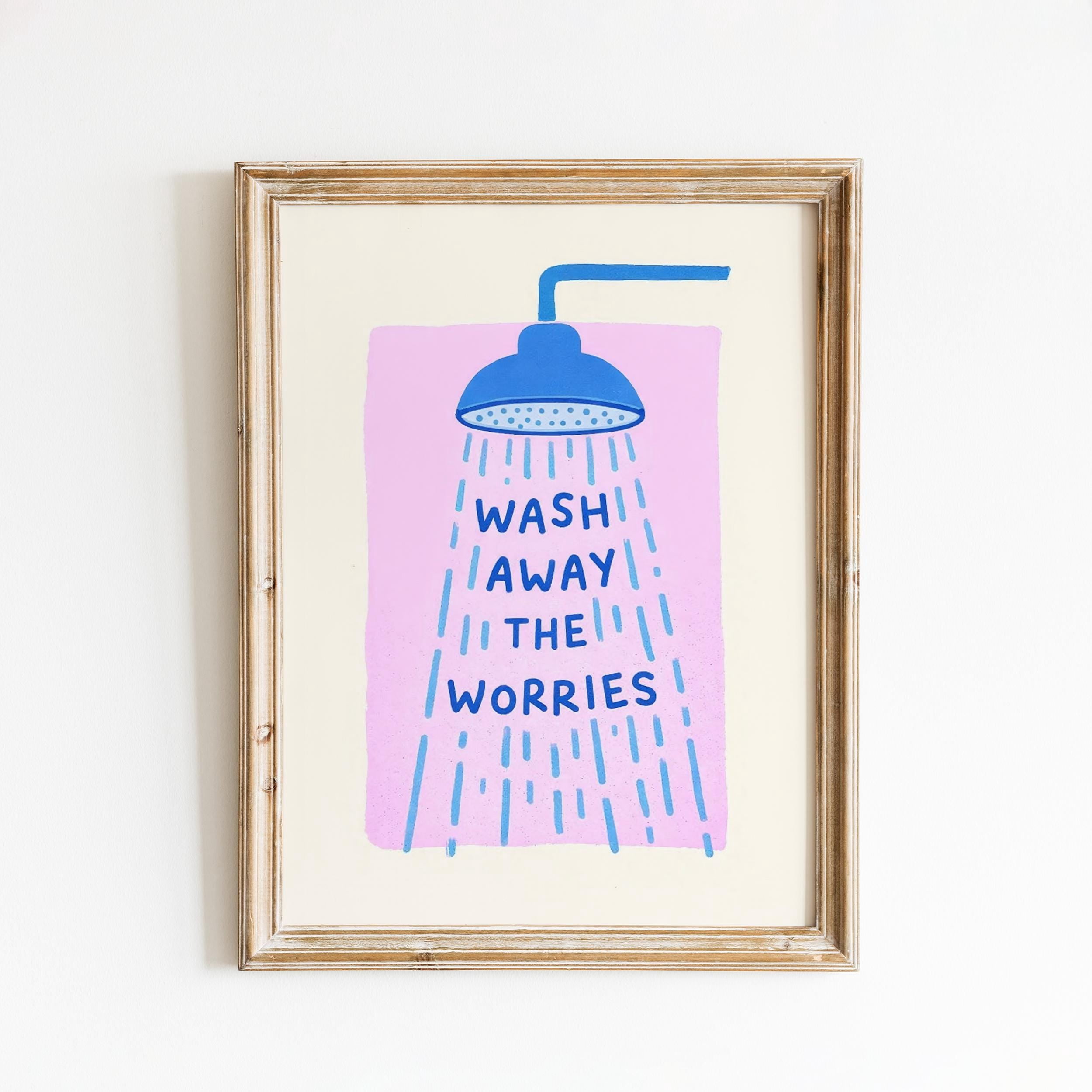 Affixzi Wash Away The Worries Poster, Bathroom Wall Art, Minimal Shower ...