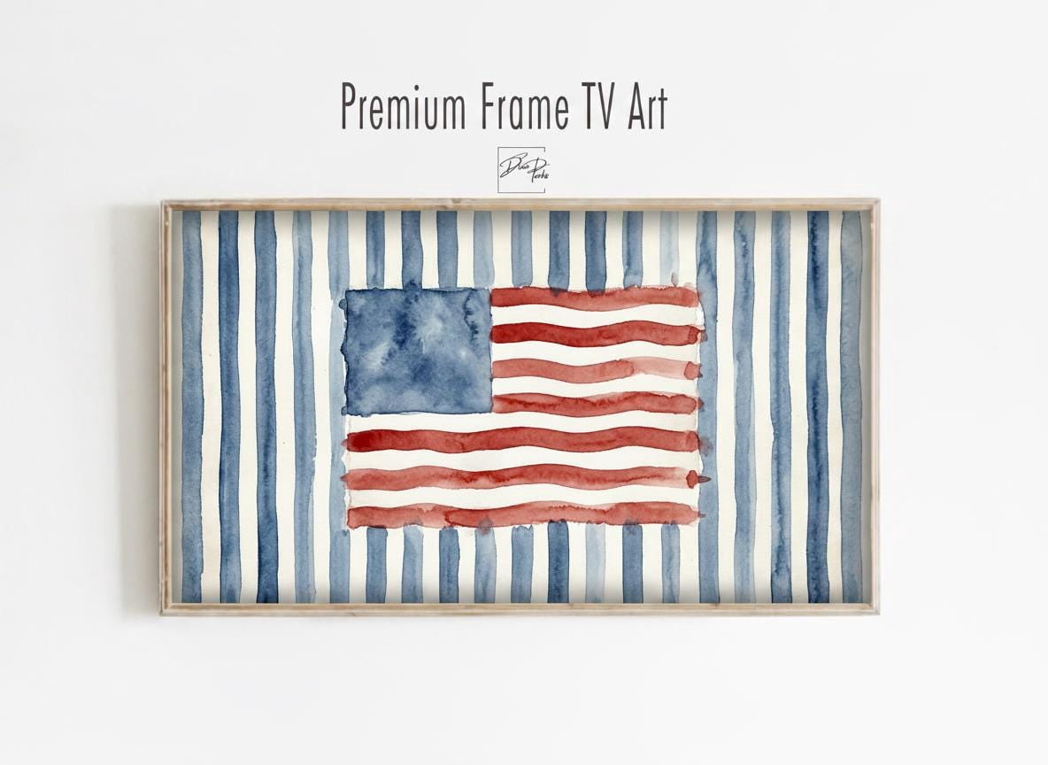 Affixzi Watercolor Flag TV Art Patriotic Decor Americana Theme ...