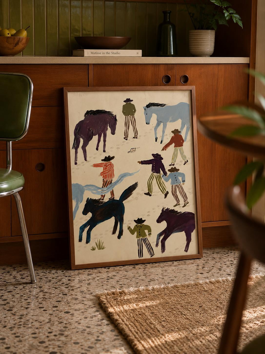 Affixzi Western Folk Art Print, Cowboy Horse Wall Art, Mid Century ...