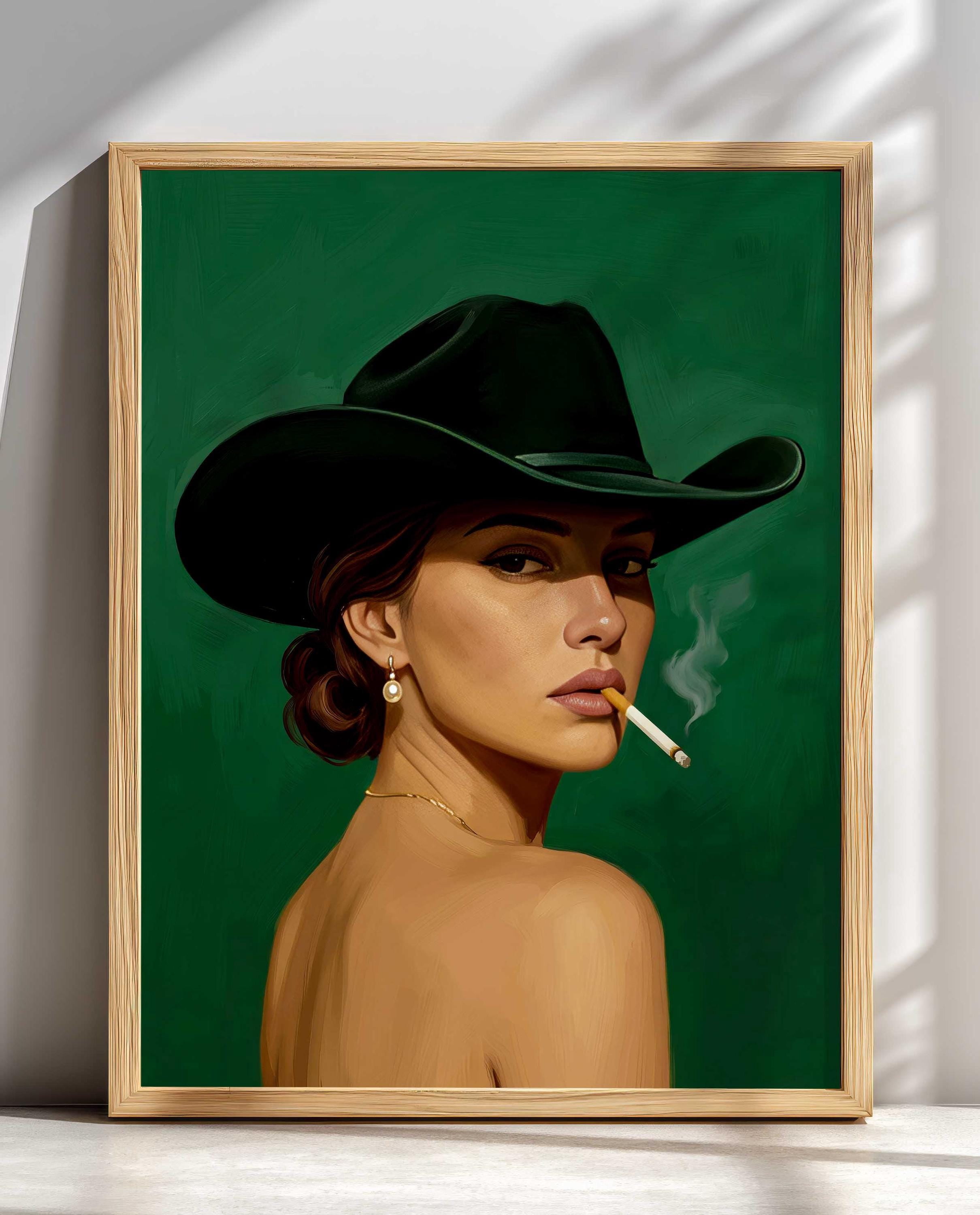 Affixzi Western Print Wall Art, Modern Realist Cowgirl Portrait With ...