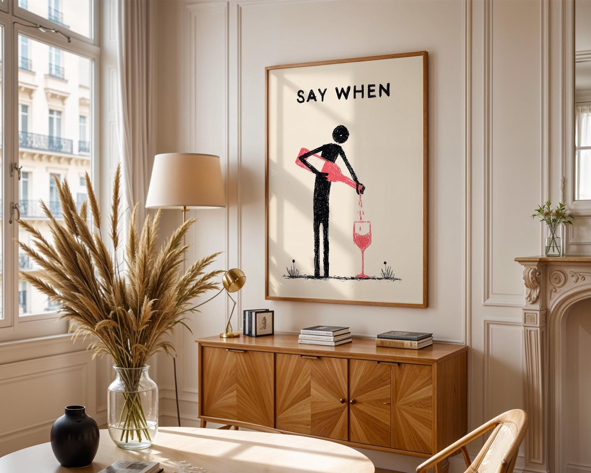 Affixzi Wine Poster, Minimalist Bar Cart Decor, Kitchen and Dining Room ...