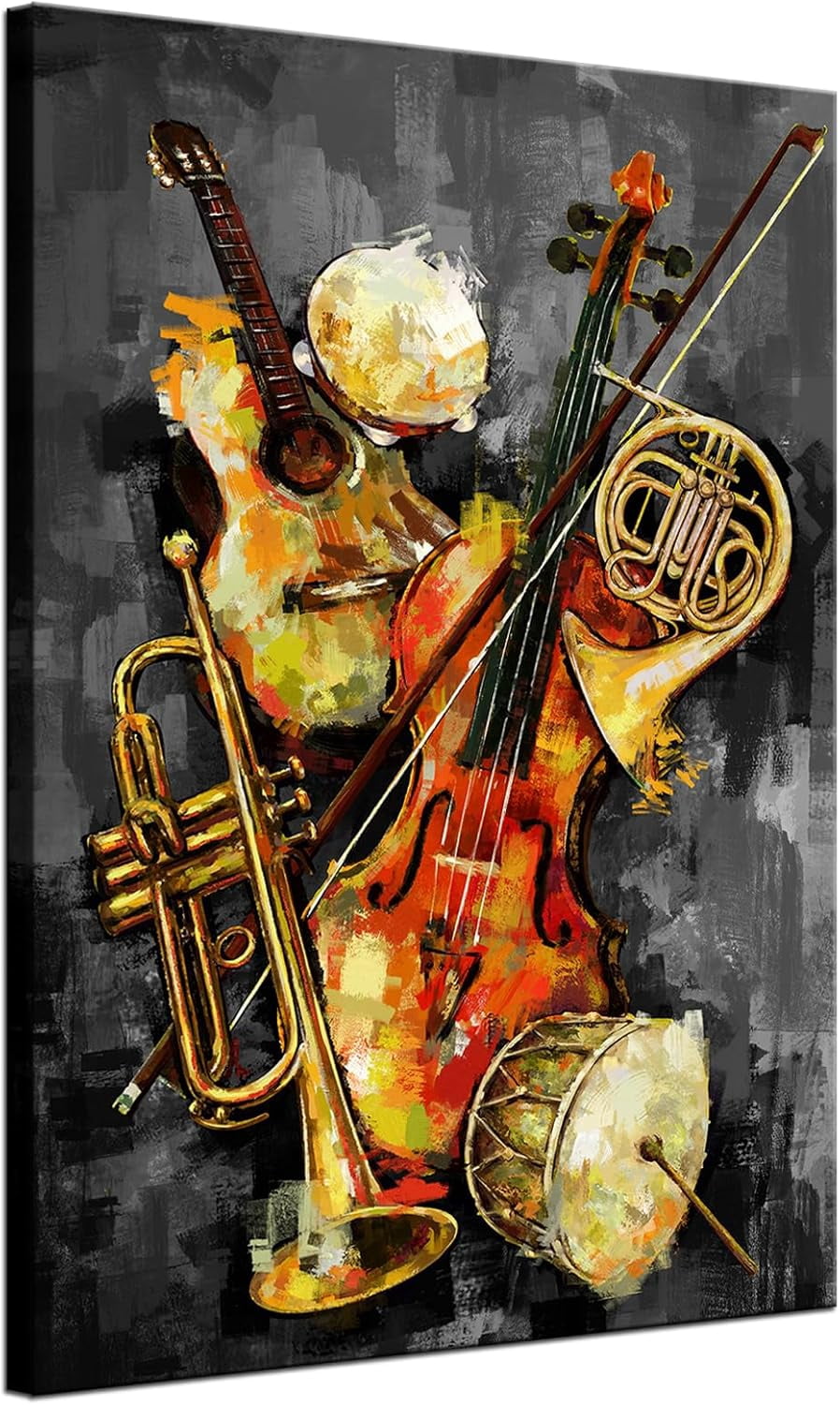 Affixzi iHAPPYWALL Vintage Music Canvas Wall Art Abstract Guitar Drum ...