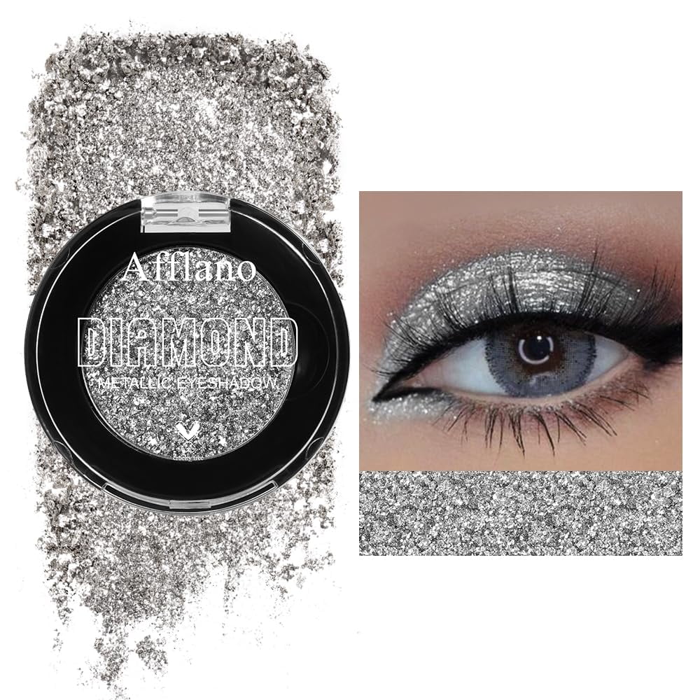 Afflano Silver Glitter Eyeshadow Super Pigmented, Intense Color Silver ...