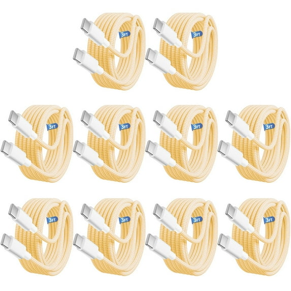 Afflux (10 Pack) 60W USB-C Fast Charger Cable Data Sync Charging Woven Braided Type C Cord ...