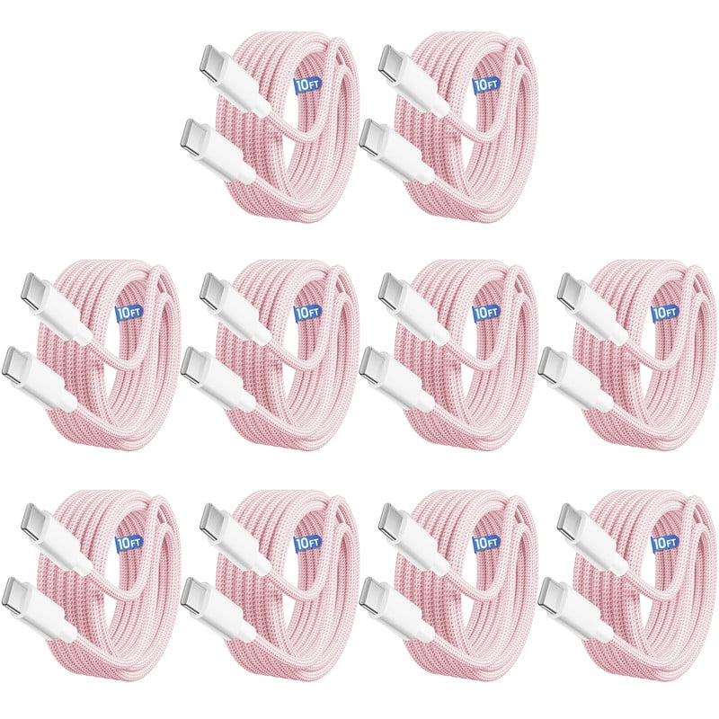 Afflux (10 Pack) 60W USB-C Fast Charger Cable Data Sync Charging Woven Braided Type C Cord ...