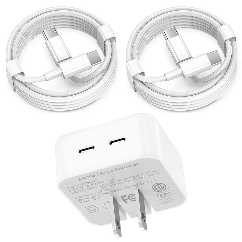 Afflux 15 Charger, 40W 2 Port (20W+20W) USB C PD Fast Wall Charger Adapter + 2x 3ft USB-C to C ...