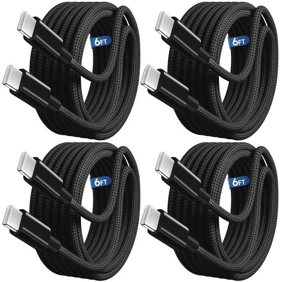 Afflux (4 Pack) 60W USB-C Fast Charger Cable Data Sync Charging Woven Braided Type C Cord ...