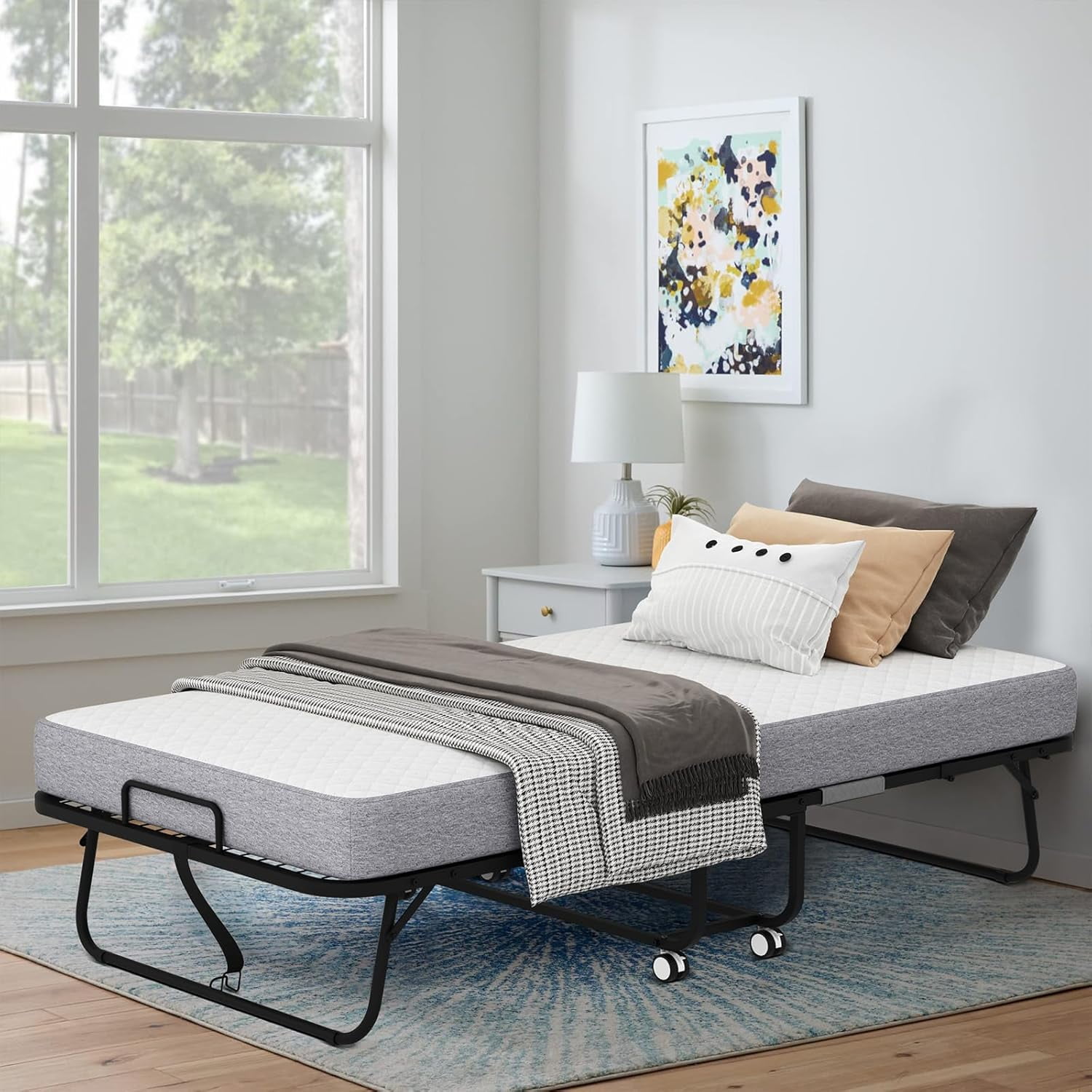 Affmitiem Folding Bed with Mattress Full Size Bed Frame Portable ...
