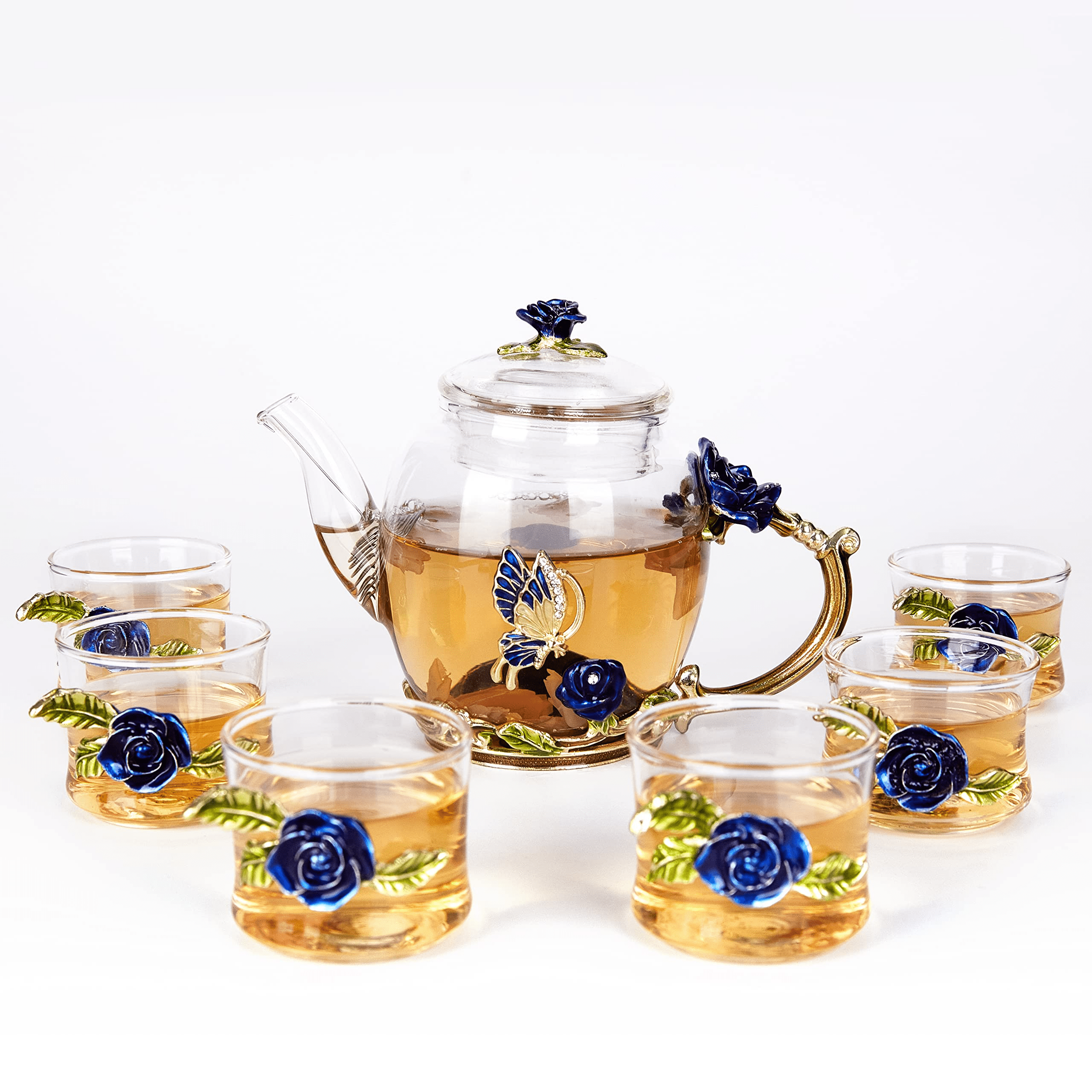 Affogato Flower Glass Teapot with 6 Tea Cup Set Glass Tea Kettle for ...