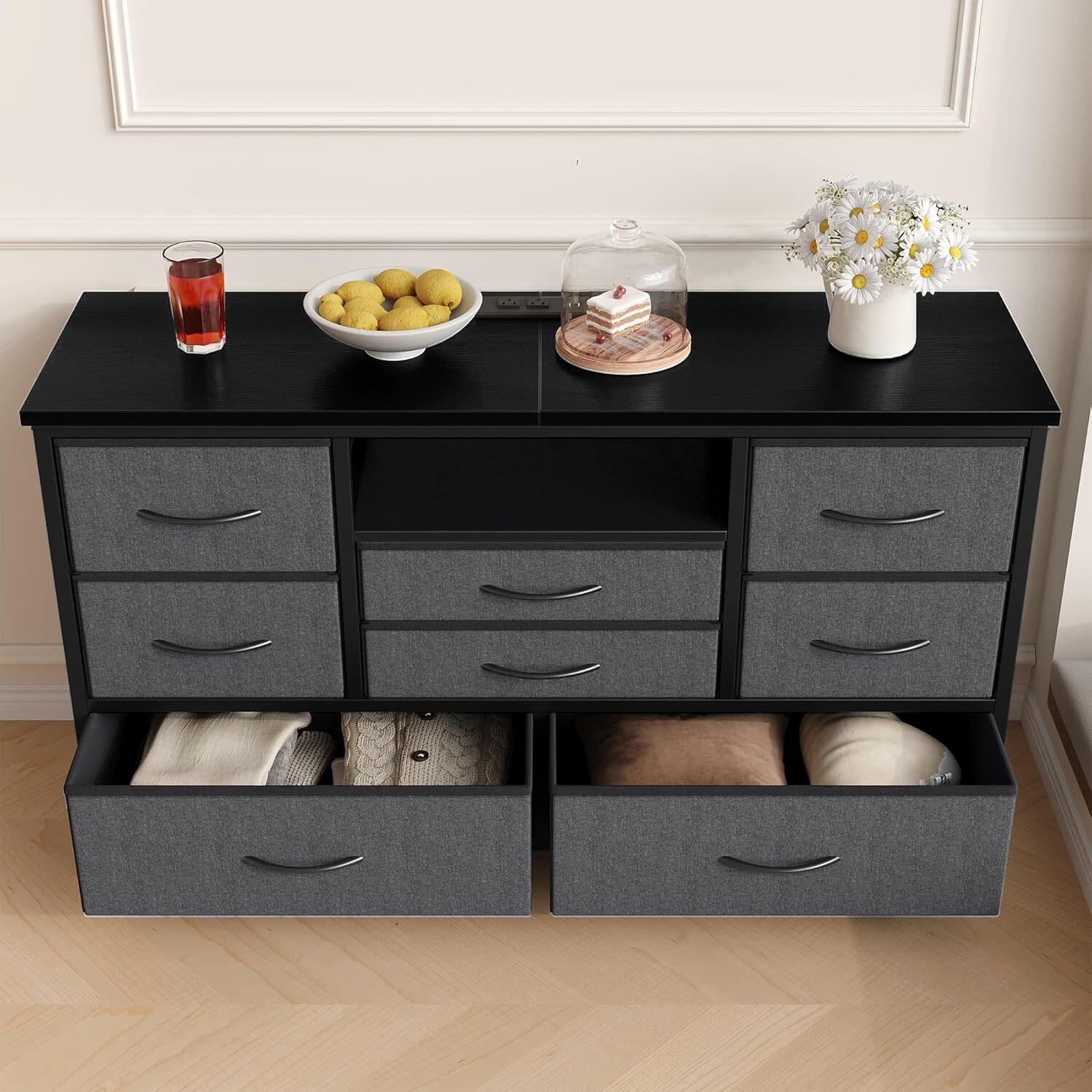 Affordable Options Gray Stylish 8-Drawer Chest of Drawers with LED ...