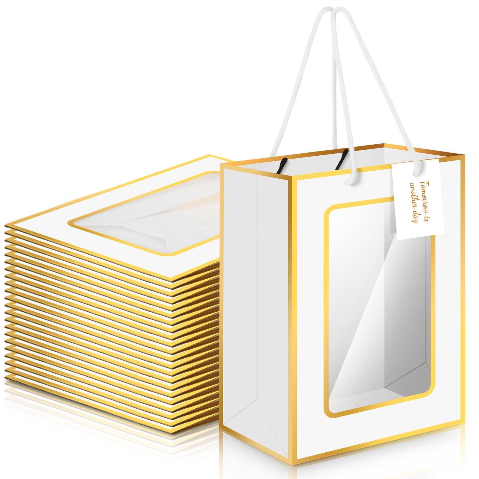 Affrolling 12 Pcs Cardboard IFF17 Clear Gift Bags with Window and Cards ...