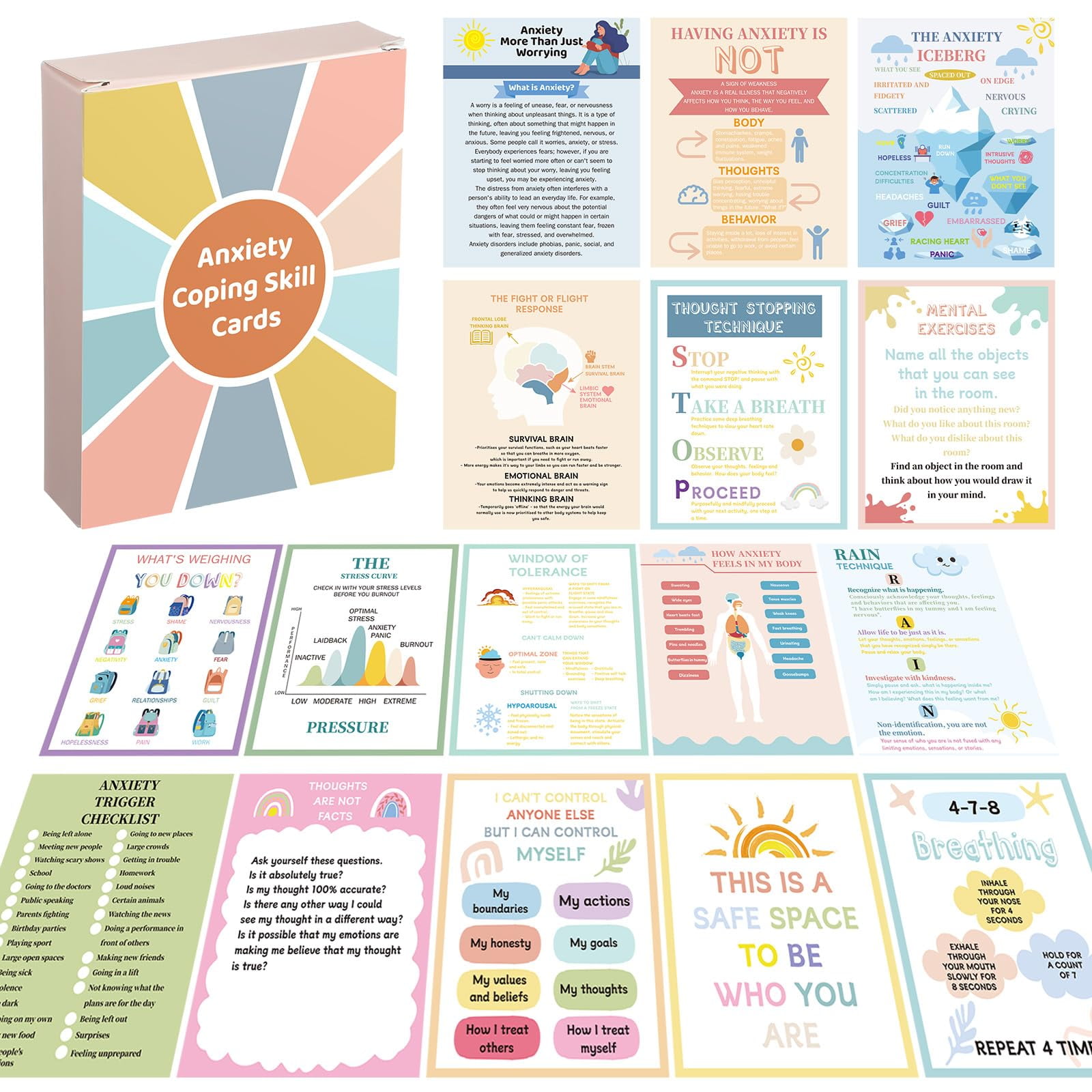 Affrolling 72 Pcs Anxiety TMA2 Coping Skill Cards 4.7 3.7 Inches Social ...