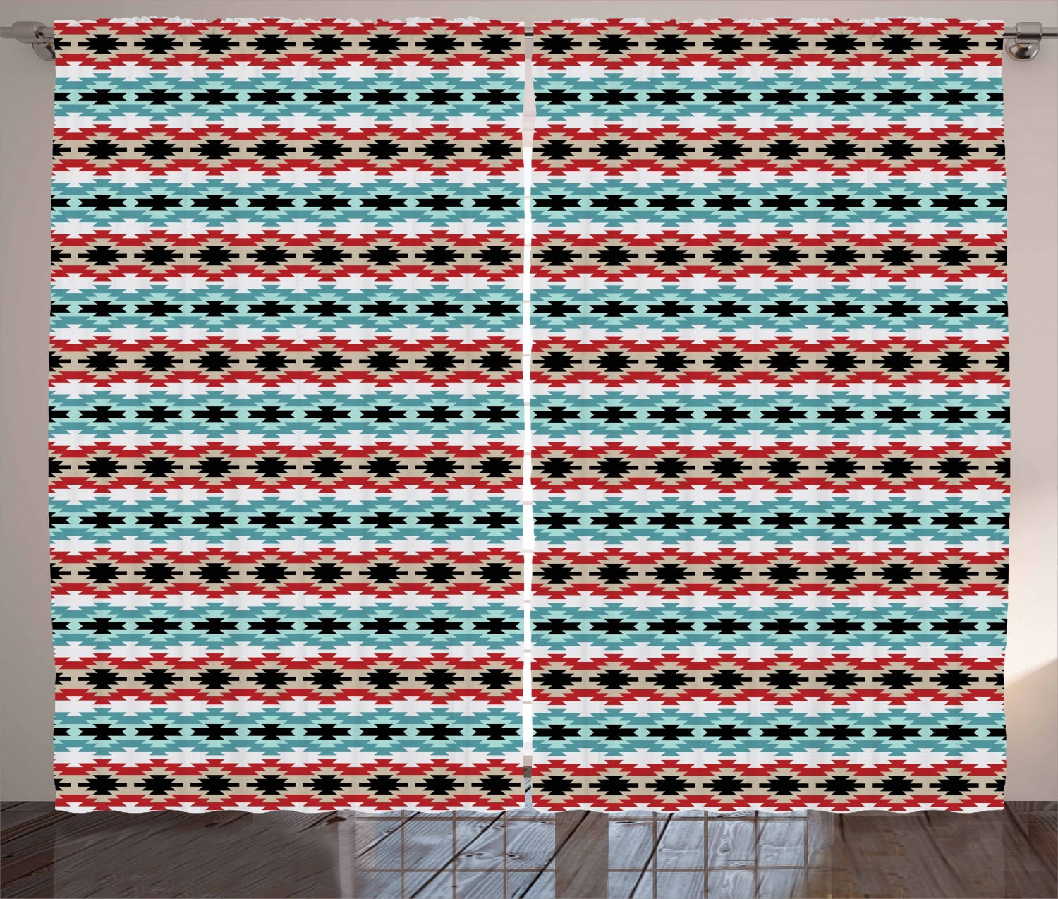 Afghan Curtains 2 Panels Set, Classical Tribal Eye Dazzler Pattern ...